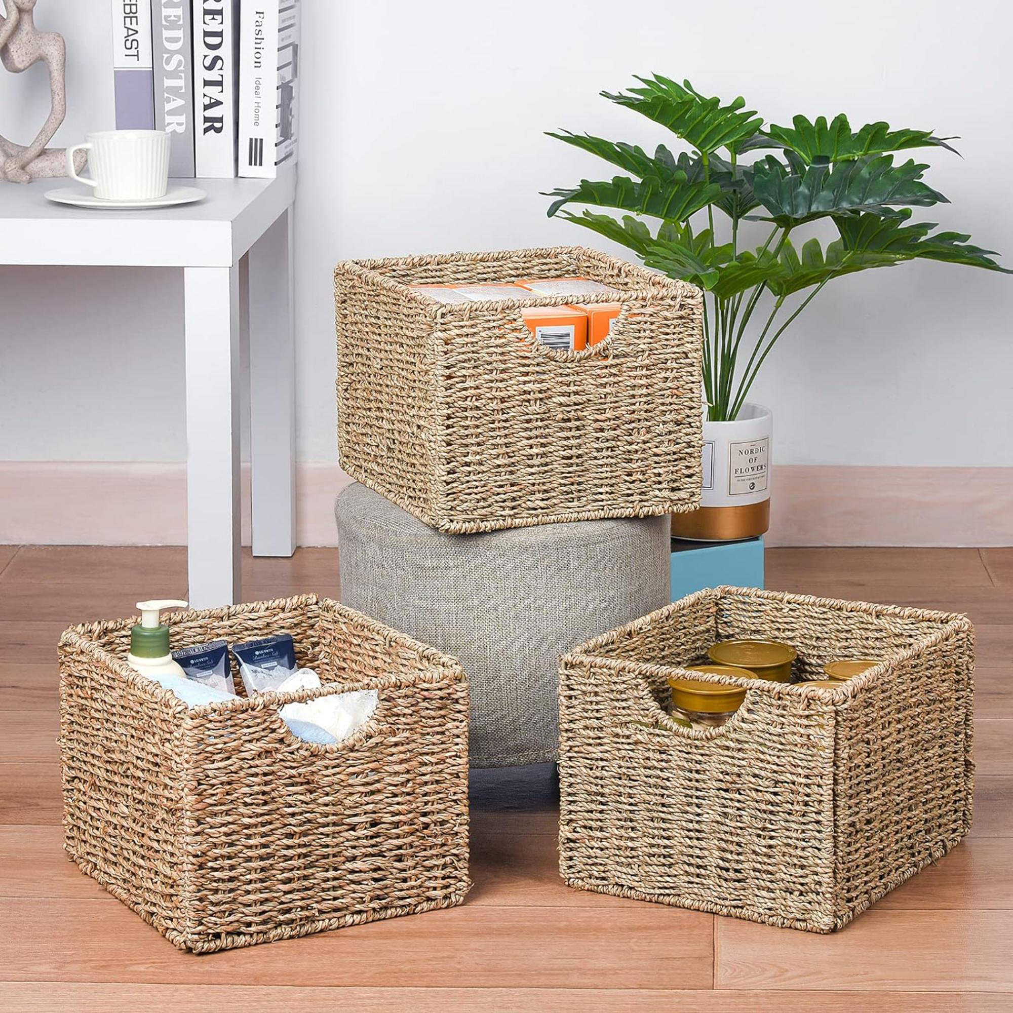 Highland Dunes Seagrass Storage Baskets With Labels, Wicker Storage ...