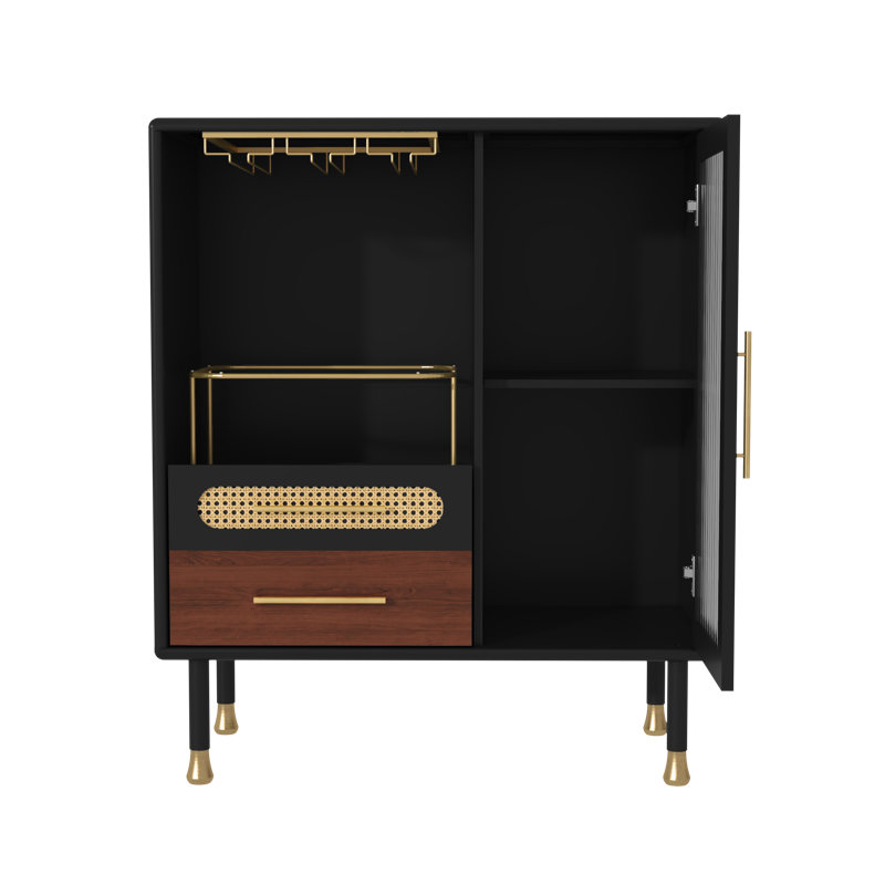 Mercer41 Modern Coffee Bar Cabinet with Wine Glass Rack and Storage ...