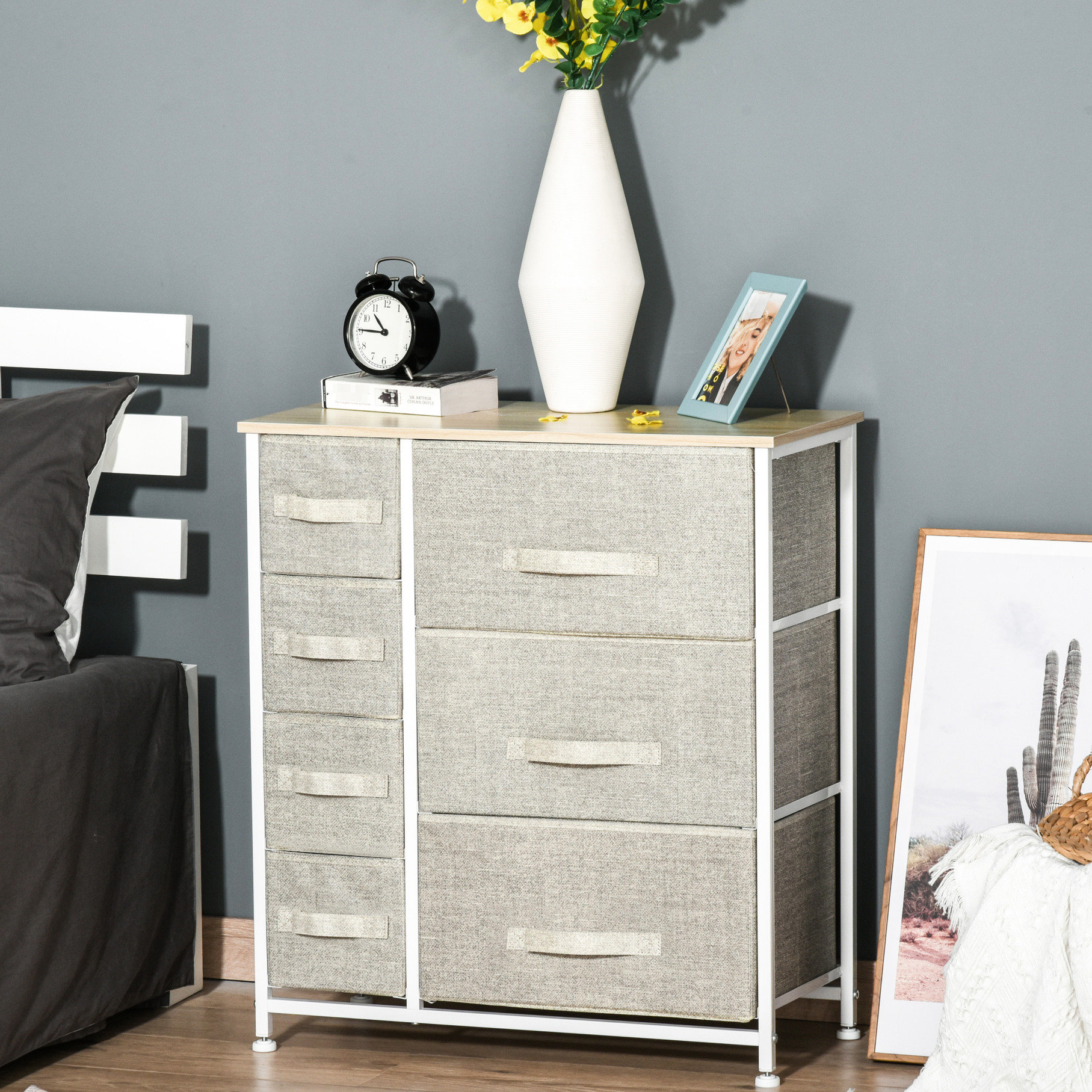 Ebern Designs Gray 7 Storage Organizer. Metal Frame, Fabric Bins ...