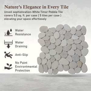 b.o.i Hawaii 12" x 12" Natural Stone Pebbles Mosaic Wall & Floor Tile ...