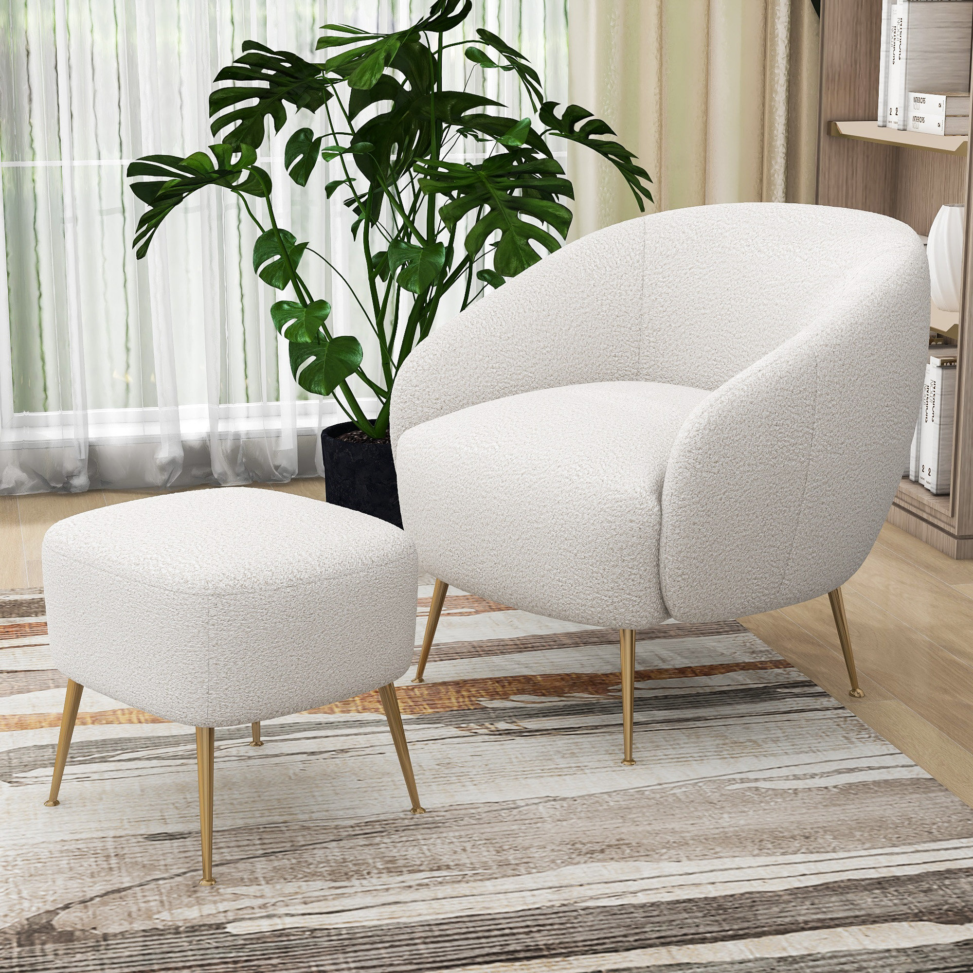 Mercer41 Veeya Velvet Upholstered Armchair with Ottoman for Living Room ...