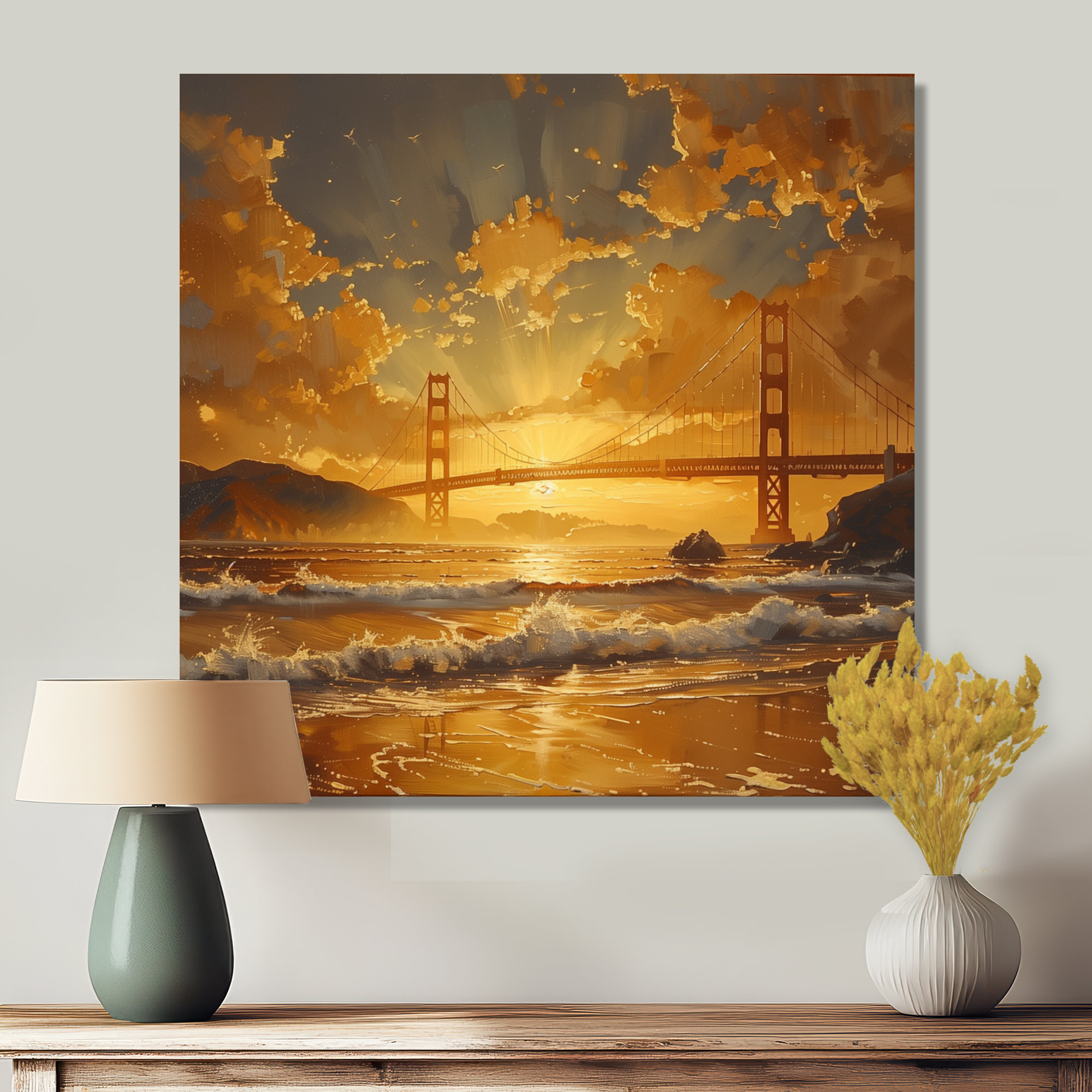Latitude Run® Yellow White Summer Golden Gate Bridge - Bridges Wall Art ...
