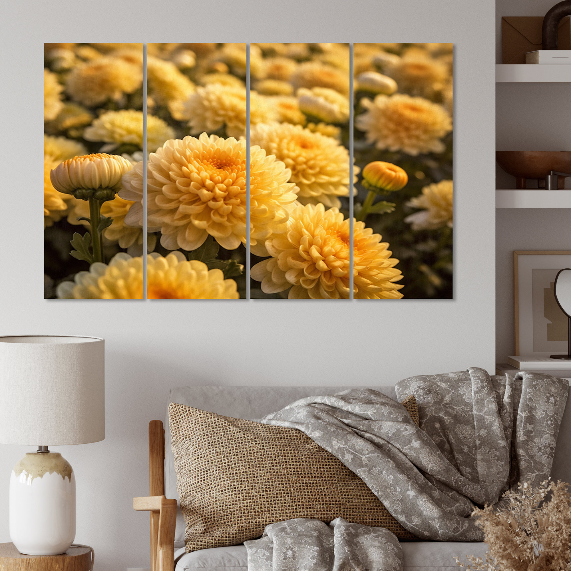 Design Art Yellow Chrysanthemums Field - Floral Wall Art Living Room ...
