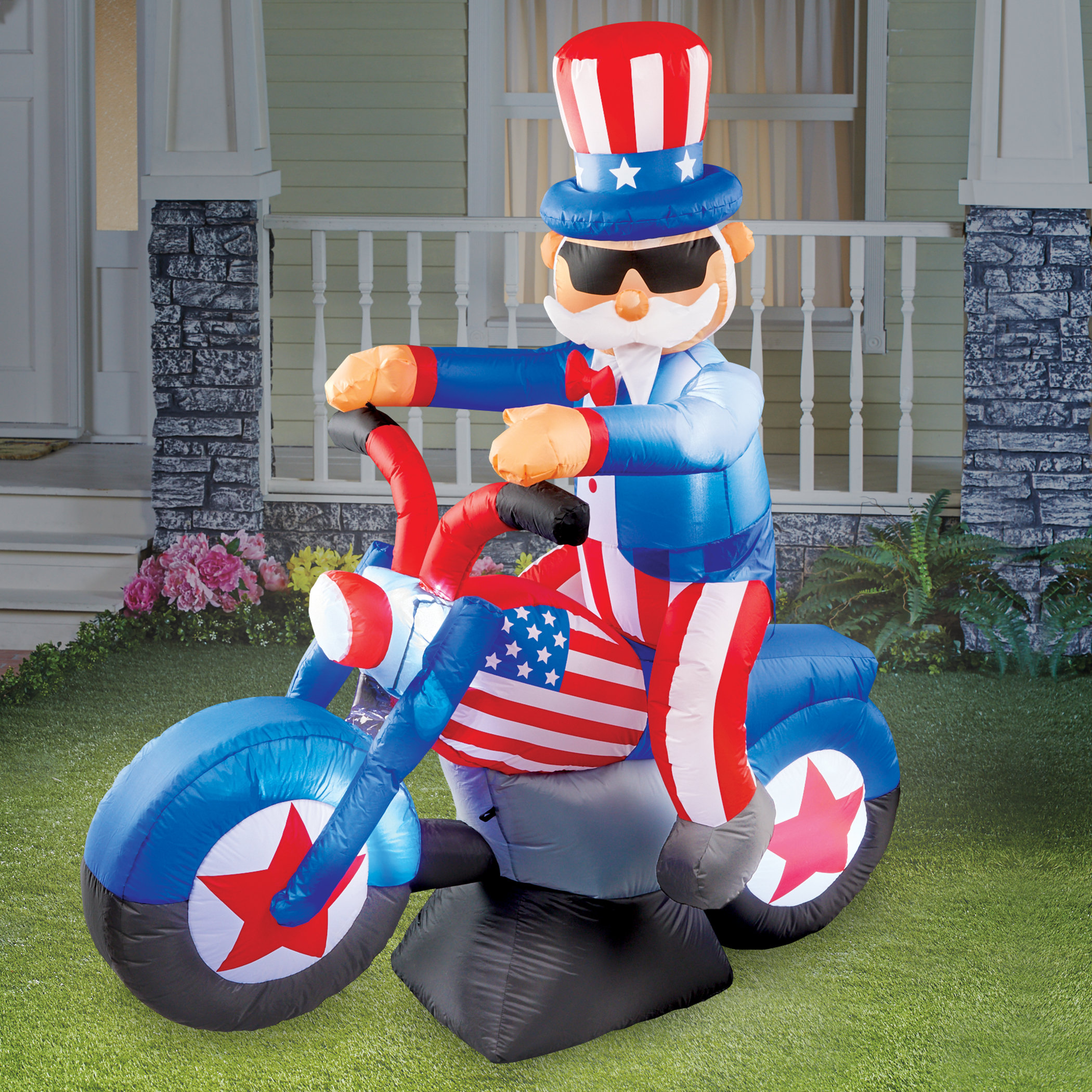 The Holiday Aisle® 6-Foot Patriotic Uncle Sam on a Motorcycle Outdoor ...
