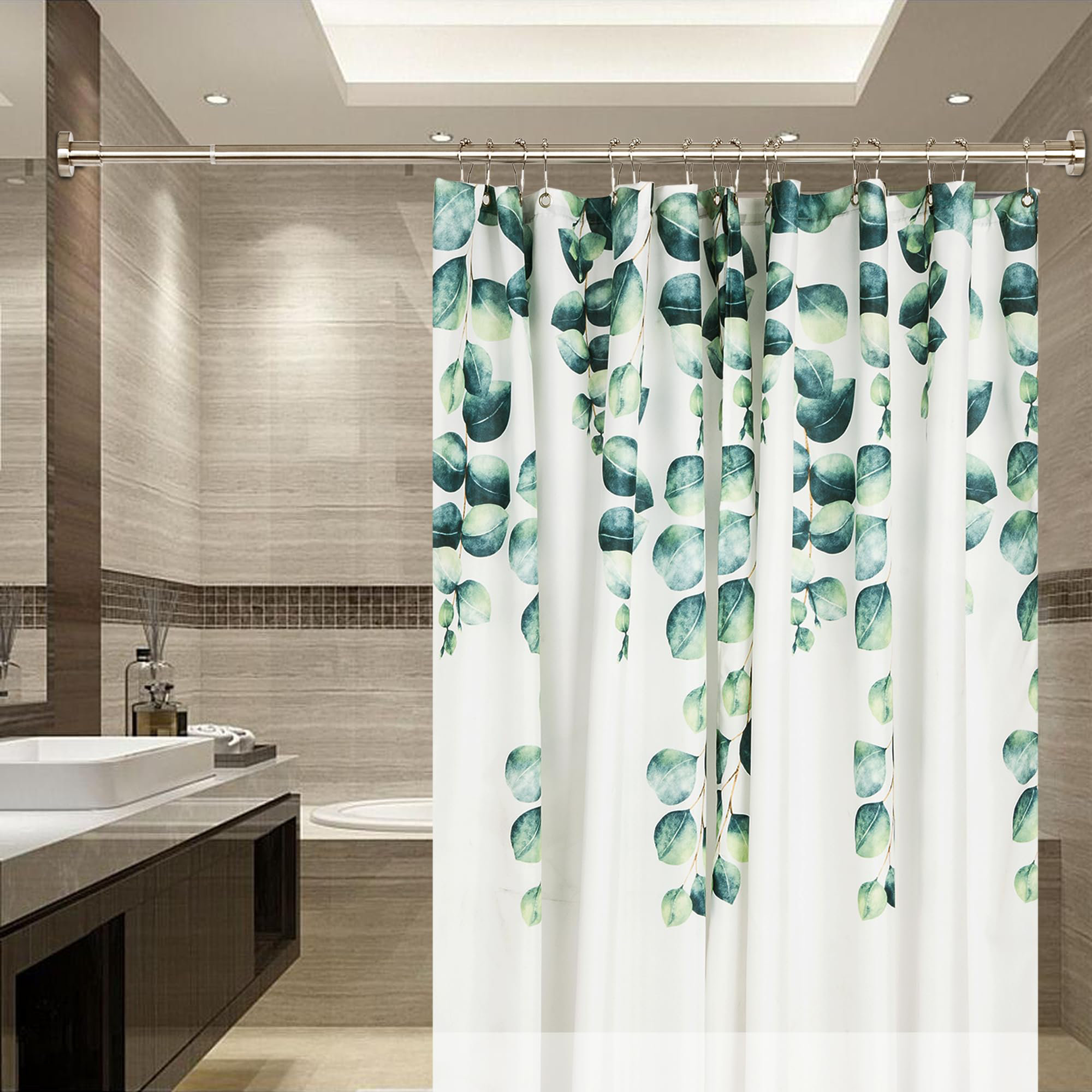 OUMIKEJI Adjustable Shower Curtain Rod, Expandable Shower Rod, 47-84 ...