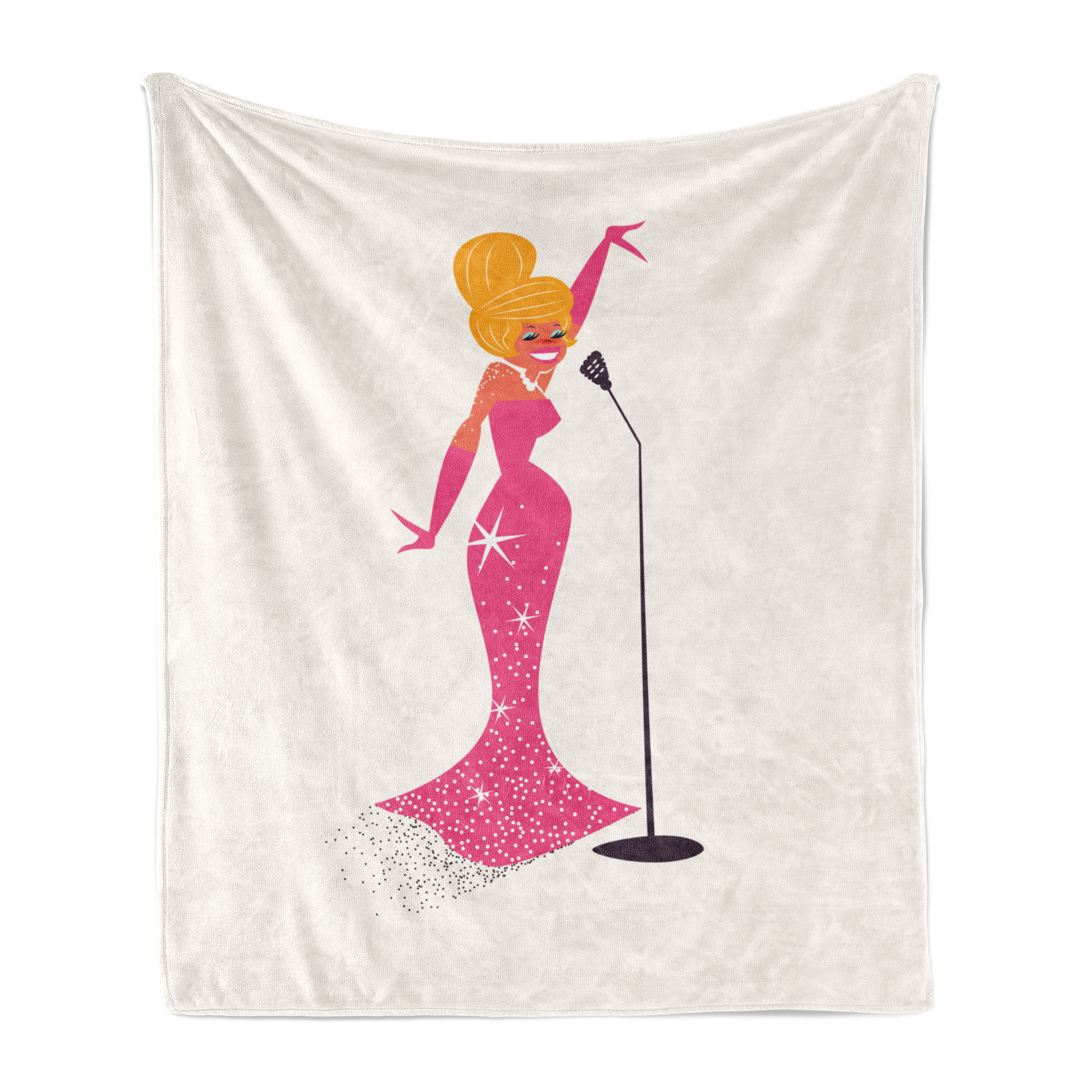 Ambesonne Mid Century Fleece Throw Blanket Singer with Microphone Ivory ...