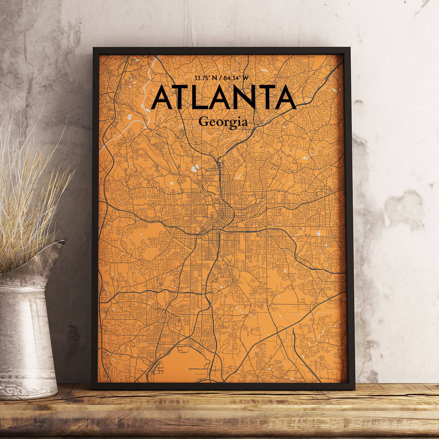 Wrought Studio™ 'Atlanta City Map' Graphic Art Print Poster in Orange ...