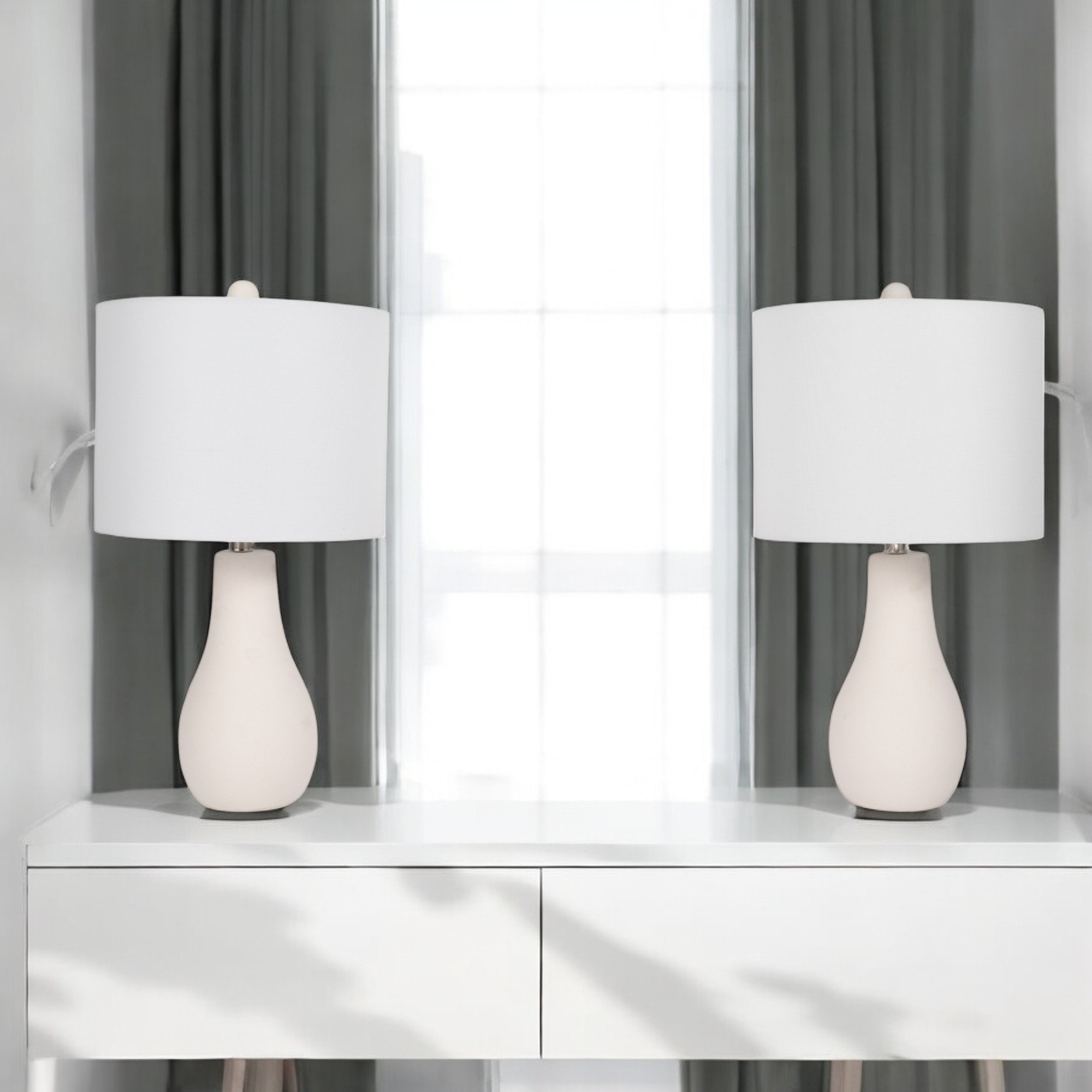 Brayden Studio Dyanni 24" White Ceramic Table Lamps with Metal Accents ...