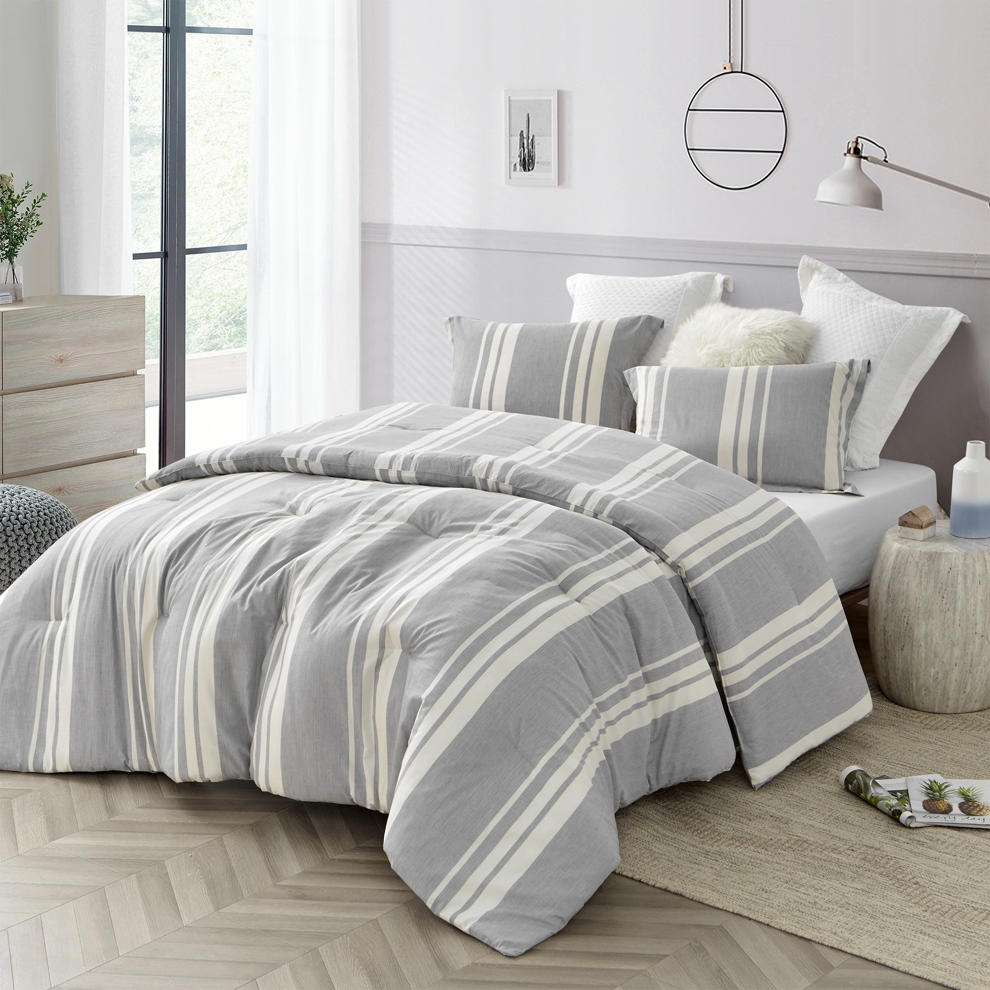Byourbed Cirbus Cirbus Gray Stripes 100% Cotton Oversized Comforter Set ...