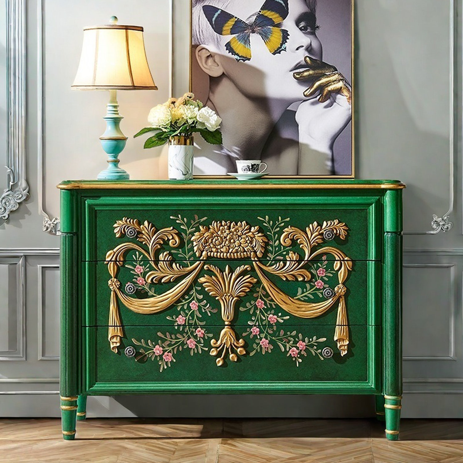 Ruthber Solutions Hand-Painted Emerald Green 3-Drawer Accent Chest ...