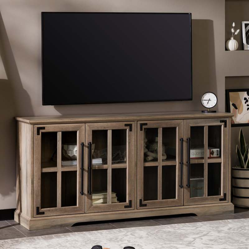 Gracie Oaks Modern Farmhouse Windowpane Glass-Door TV Stand | Wayfair