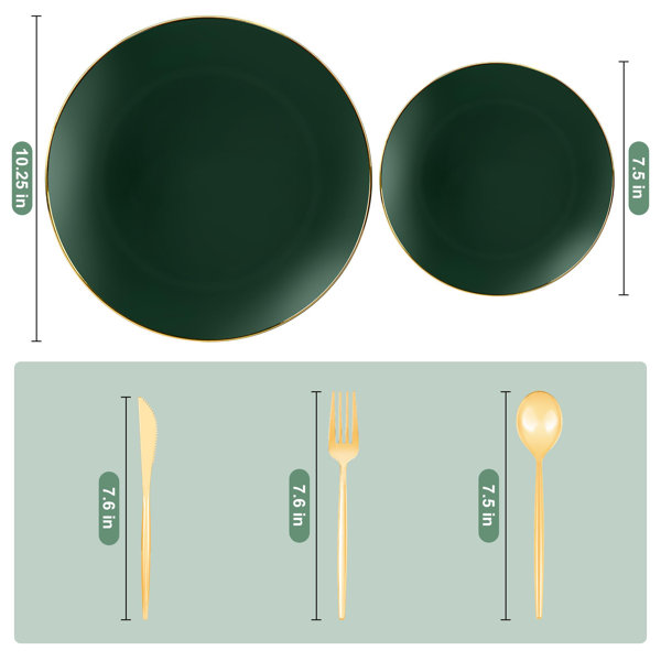 TAIZHOUGUANGRUI 150Pcs Green Plastic Plates With Gold Rim,Green ...