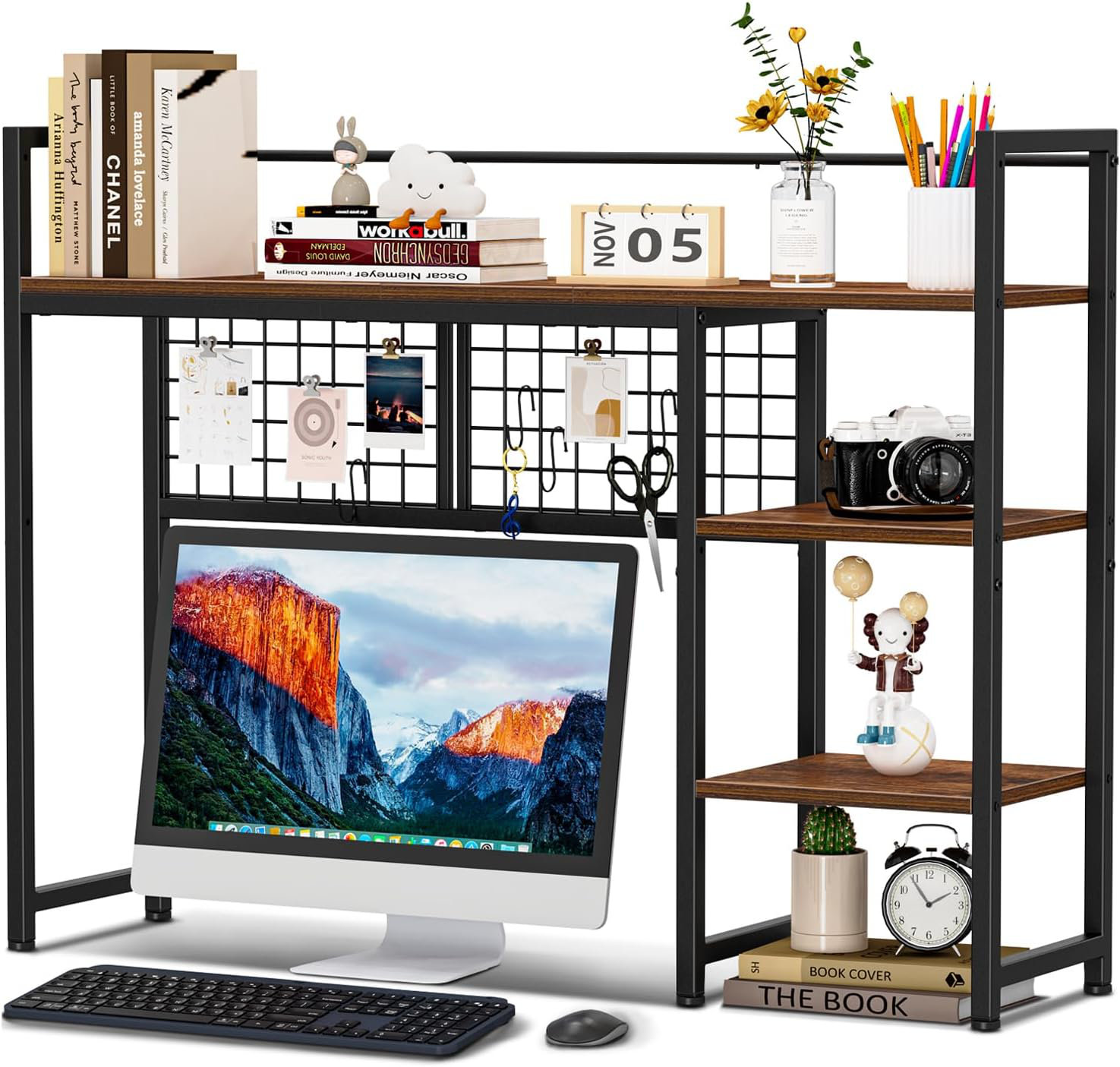 17 Stories Desk Hutch For Computer Monitor, 4 Tier Desktop Display Rack ...