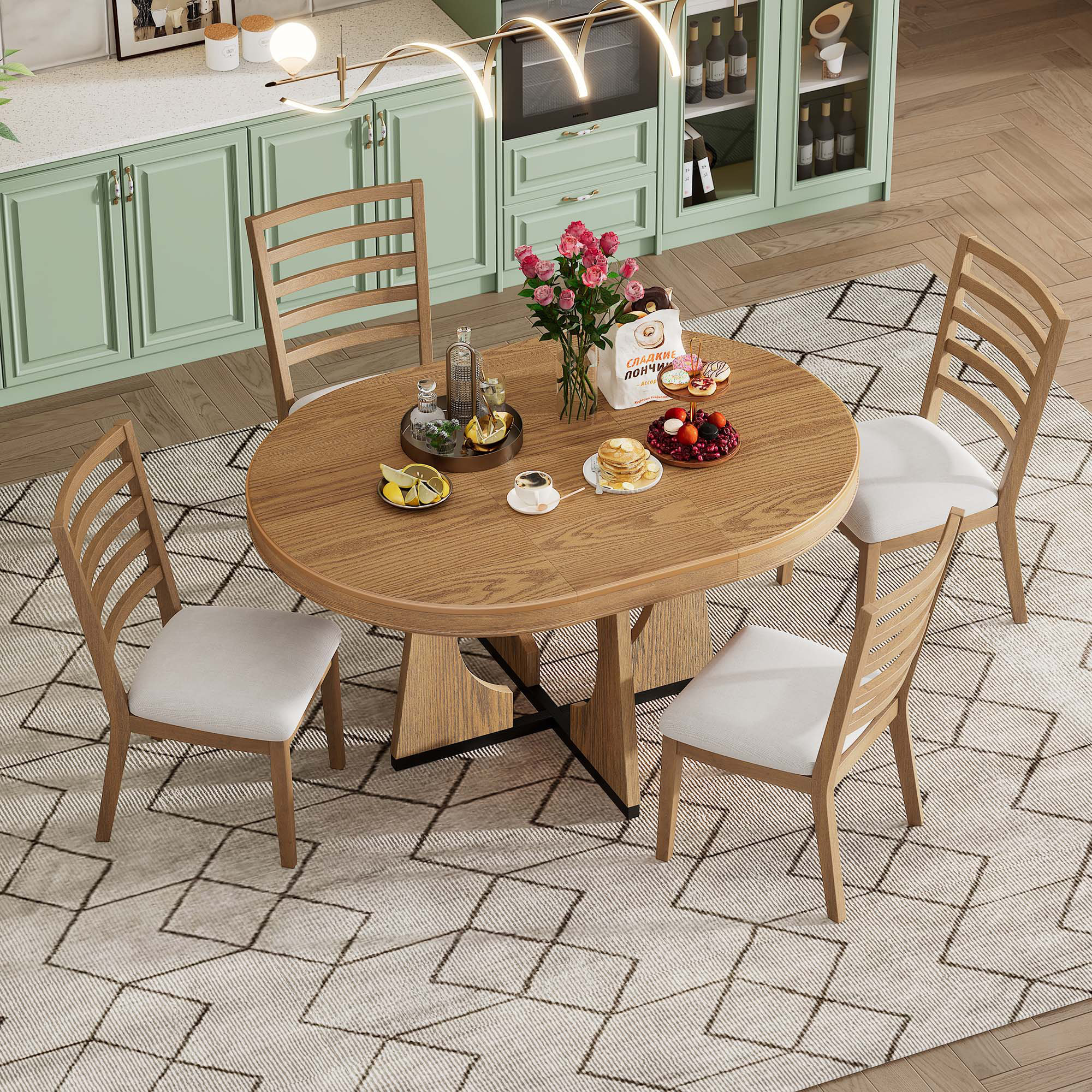 Ophelia & Co. 5-Piece Round Extendable Dining Table With 16" Removable ...