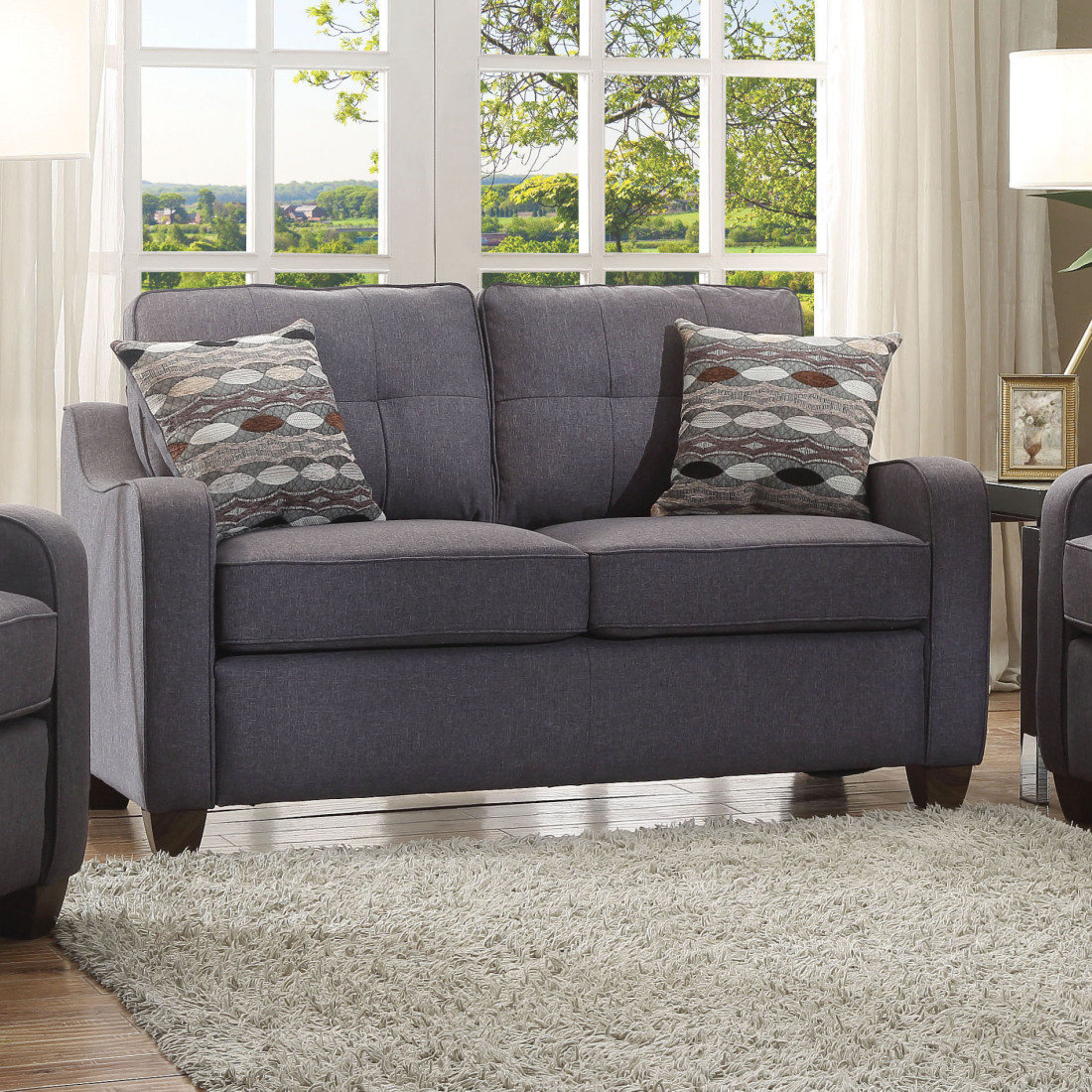 Lark Manor™ Closson Modern Sofa Sloped Arms Loveseat With 2 Accent ...