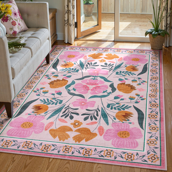 Winston Porter Washable American Country Floral Rug Vintage Farmhouse ...