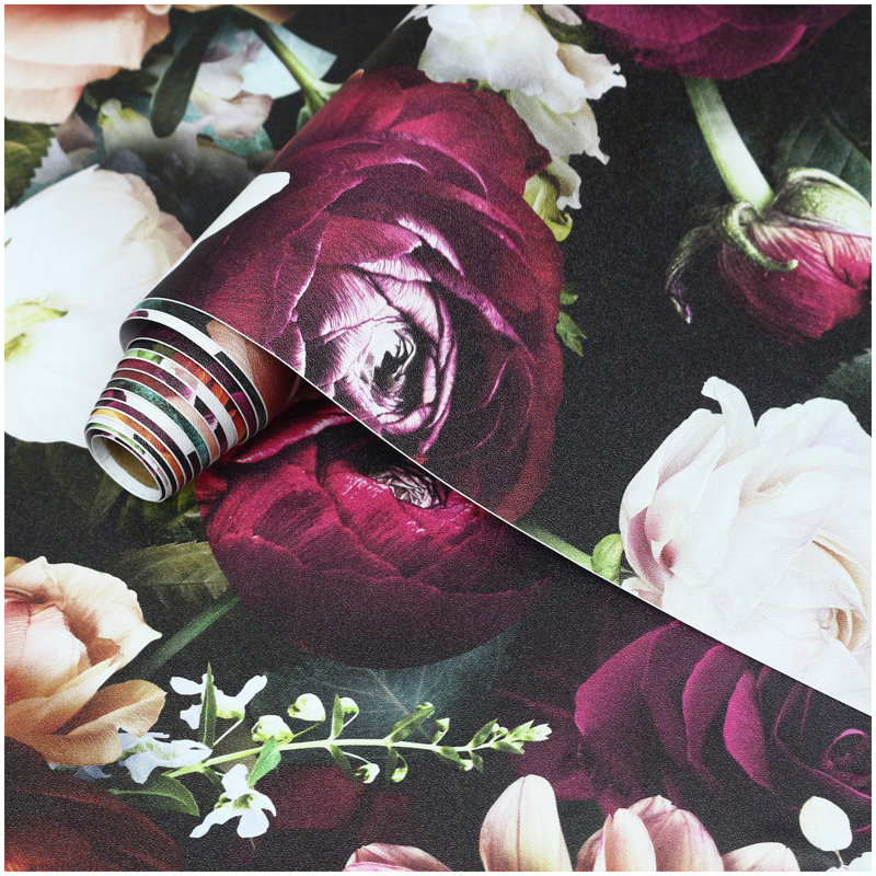 Winston Porter Mendler Peel & Stick Wallpaper Purple Floral Roll ...