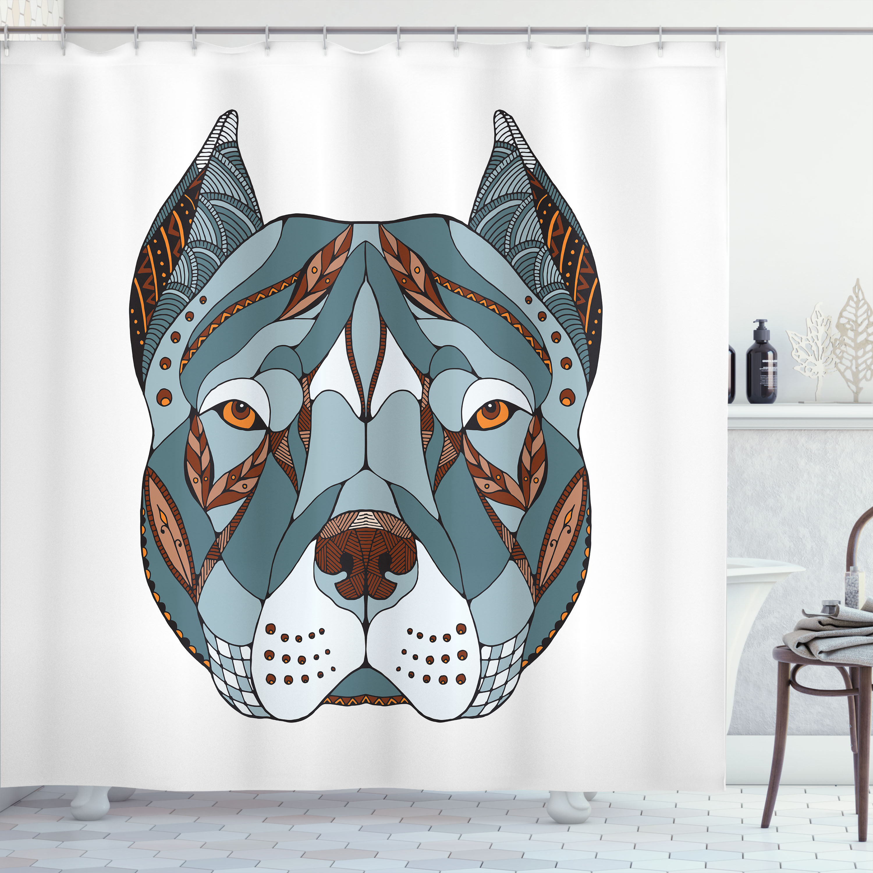 East Urban Home Pitbull Shower Curtain Zentangle Art Terrier Head ...