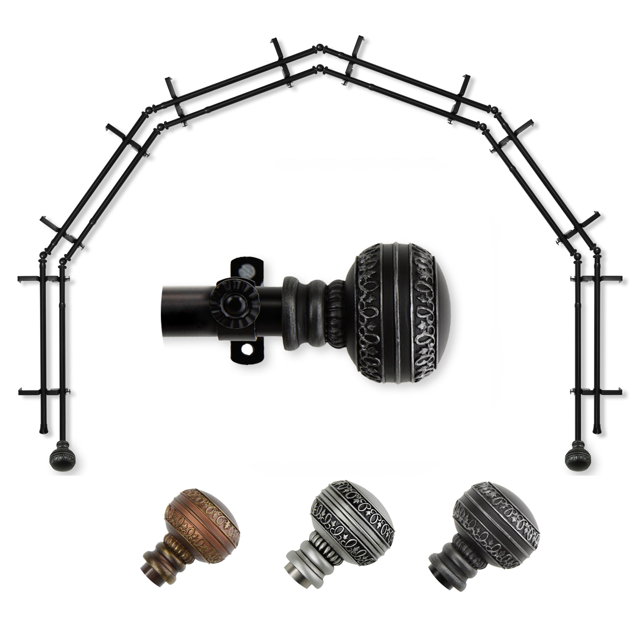 Rod Desyne Adjustable 28'' to 48'' 0.81'' Bay Window Double Curtain Rod ...