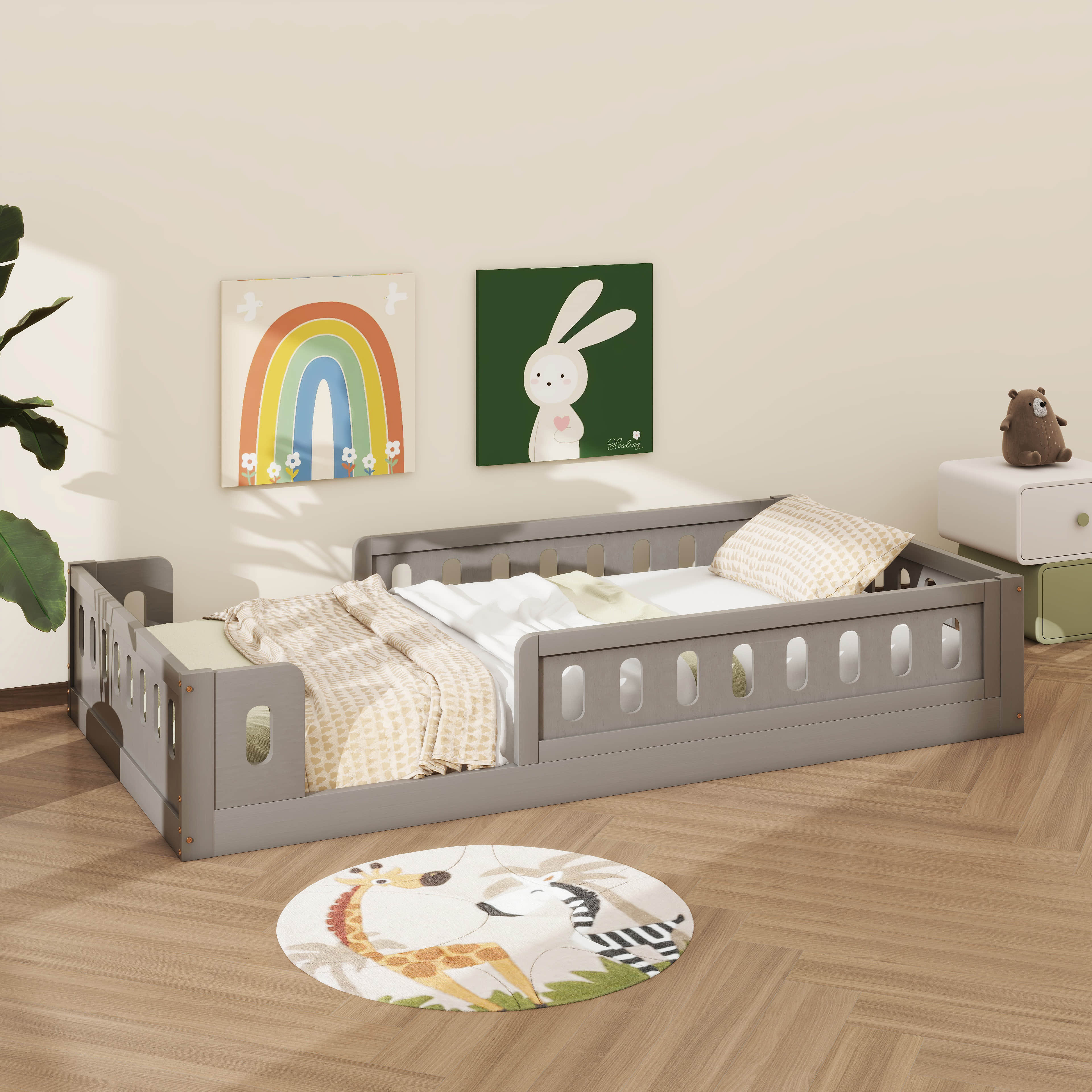 Harriet Bee Twin Dimension Platform Bed Featuring Sturdy Guardrail ...