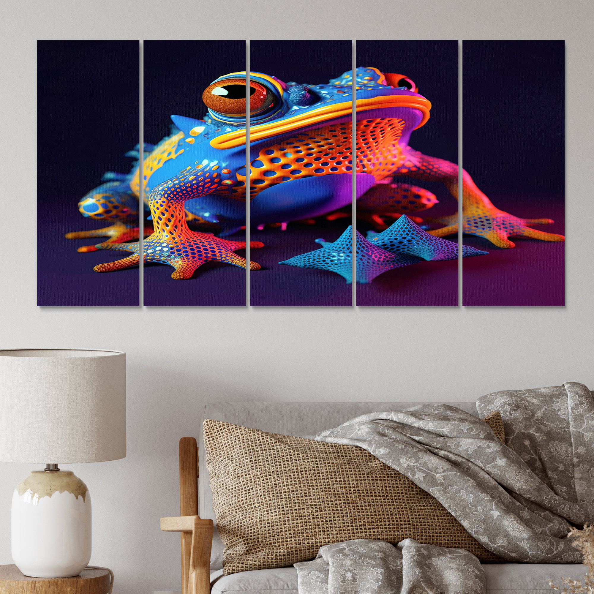 Bay Isle Home™ 3D Neon Frog I - Animal Frog Canvas Wall Art - 5 Equal ...