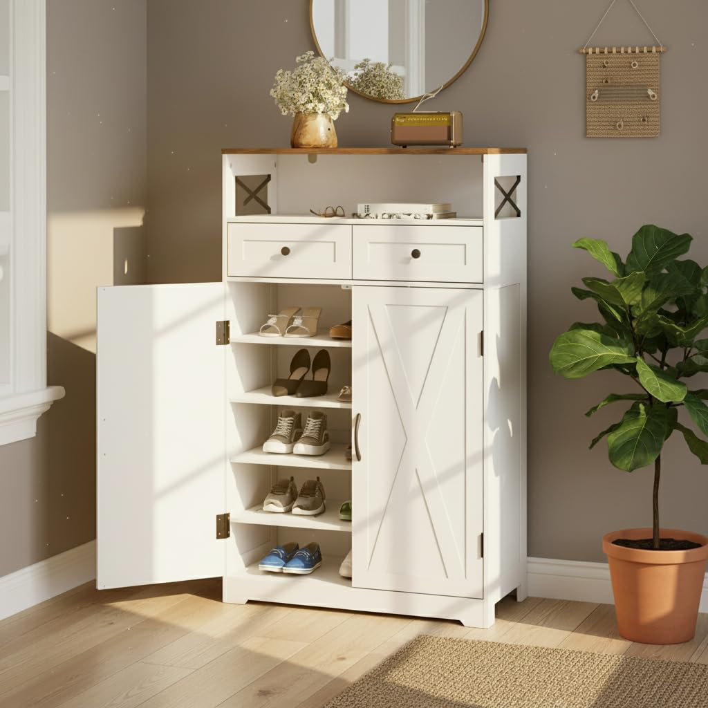 Bay Isle Home™ Farmhouse Shoe Storage Cabinet with Doors & Drawers ...