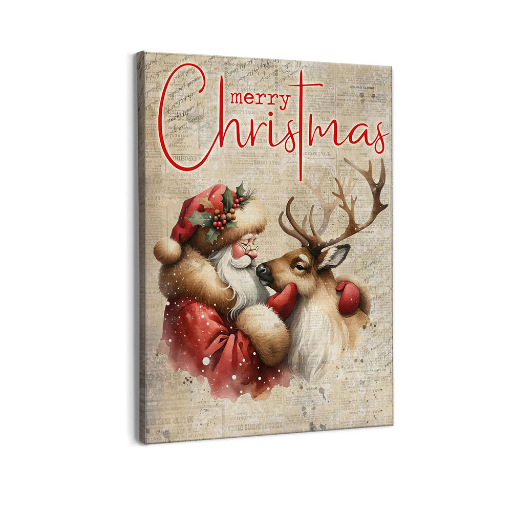 Charlton Home® Vintage Christmas Wall Art, Santa Reindeer Christmas ...