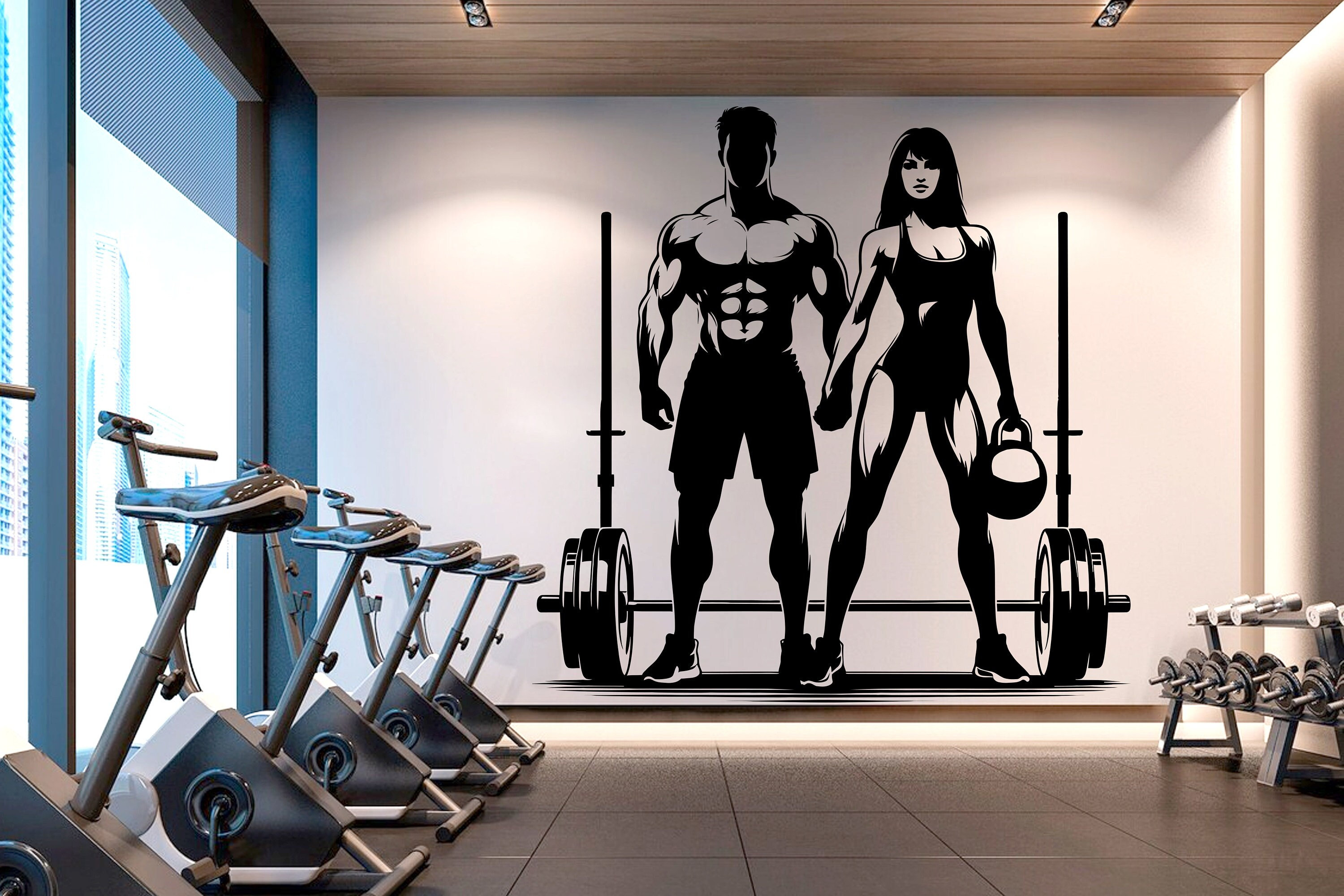 Red Barrel Studio® Couple Gym Wall Decal Fitness Wall Art Decor ...