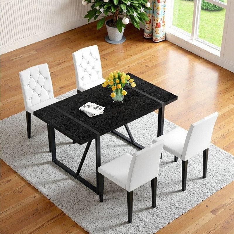 Ivy Bronx Rectangular Faux Wood Grain MDF Dining Table Set with 4 ...