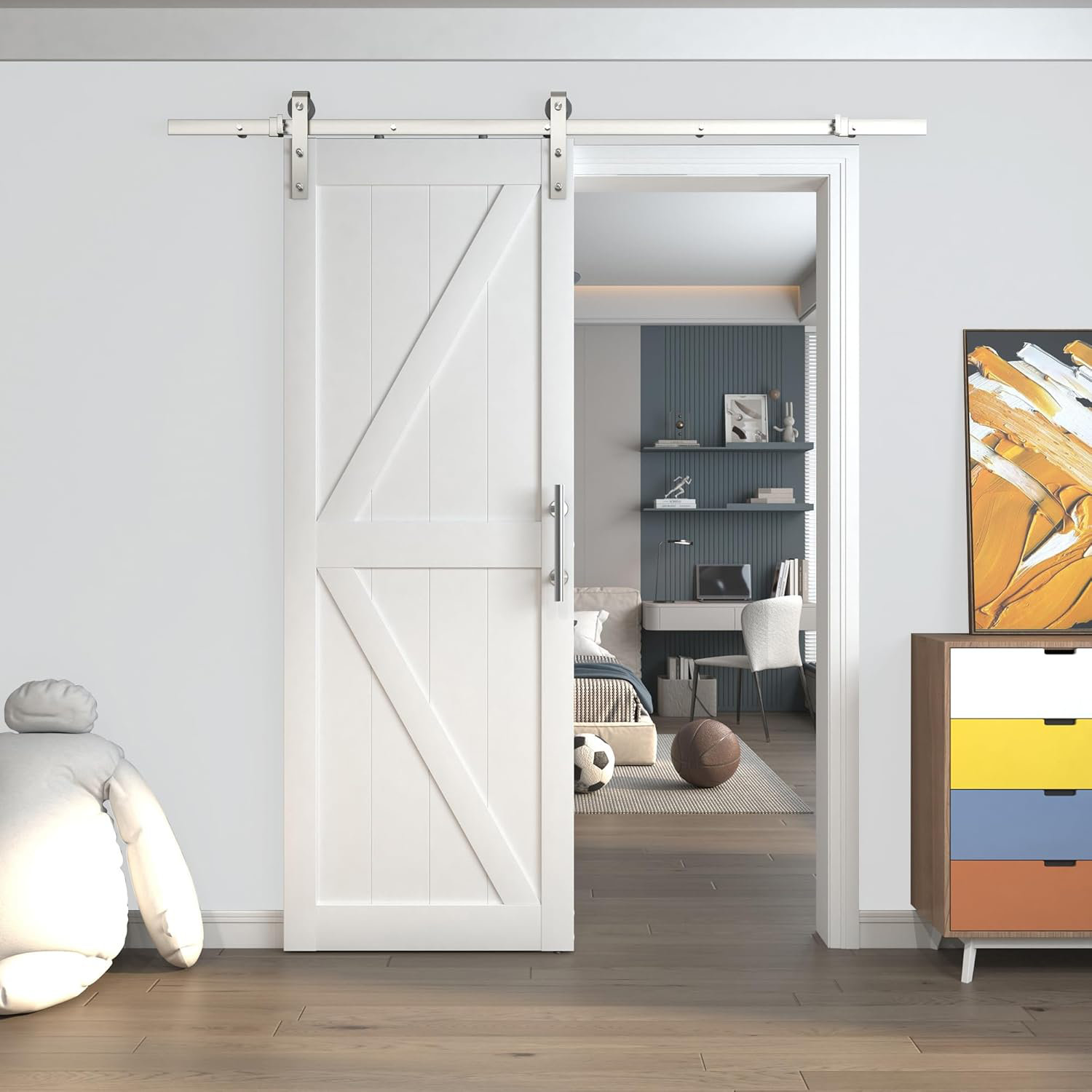 JUBEST Panelled Maunfacture Wood Sliding Barn Door With Installation ...