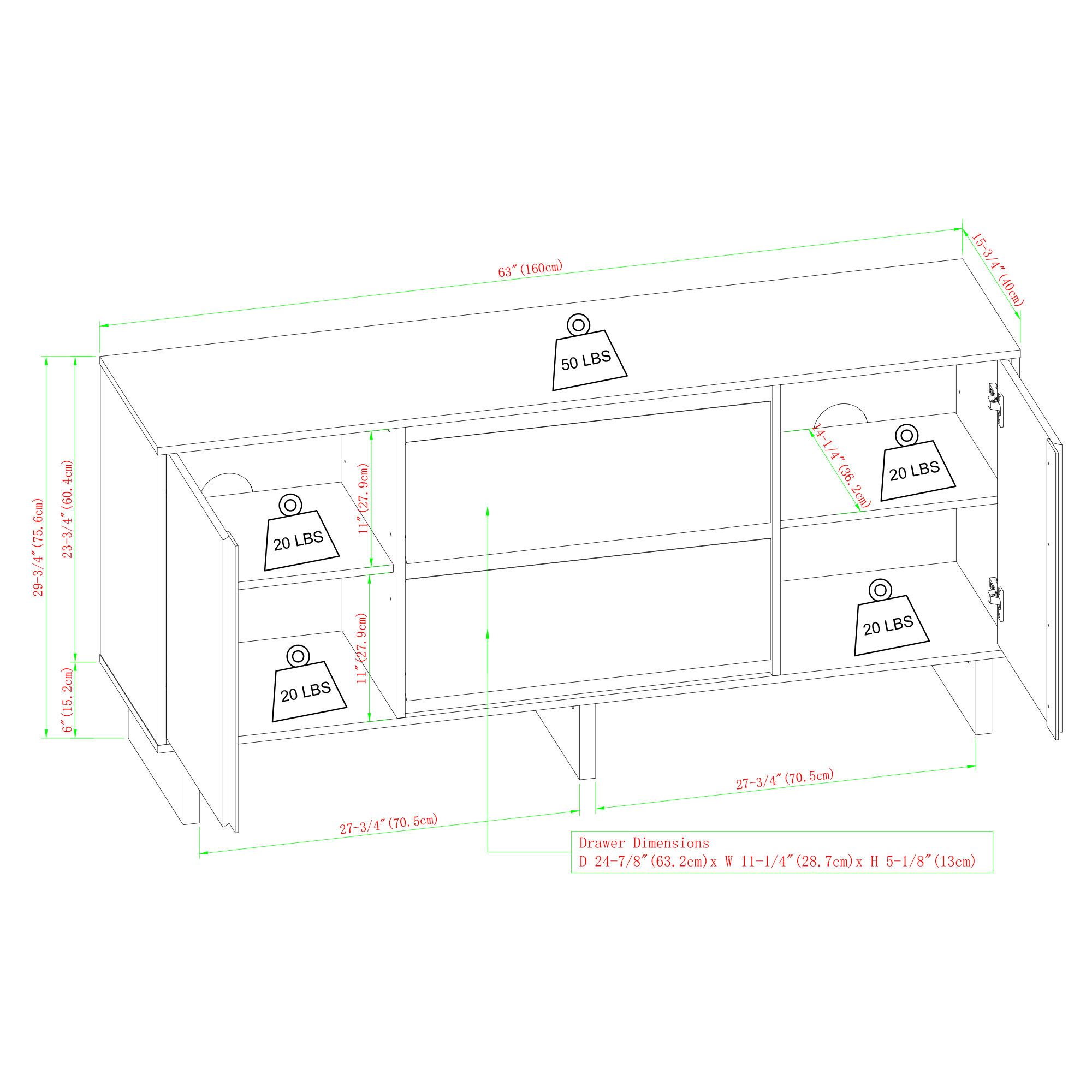 Ebern Designs Minimalist 63" 2-Door Sideboard with Beveled Drawers ...
