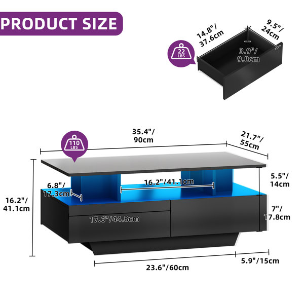 Wrought Studio™ Ellise LED Coffee Table with 4 Drawers & Reviews | Wayfair