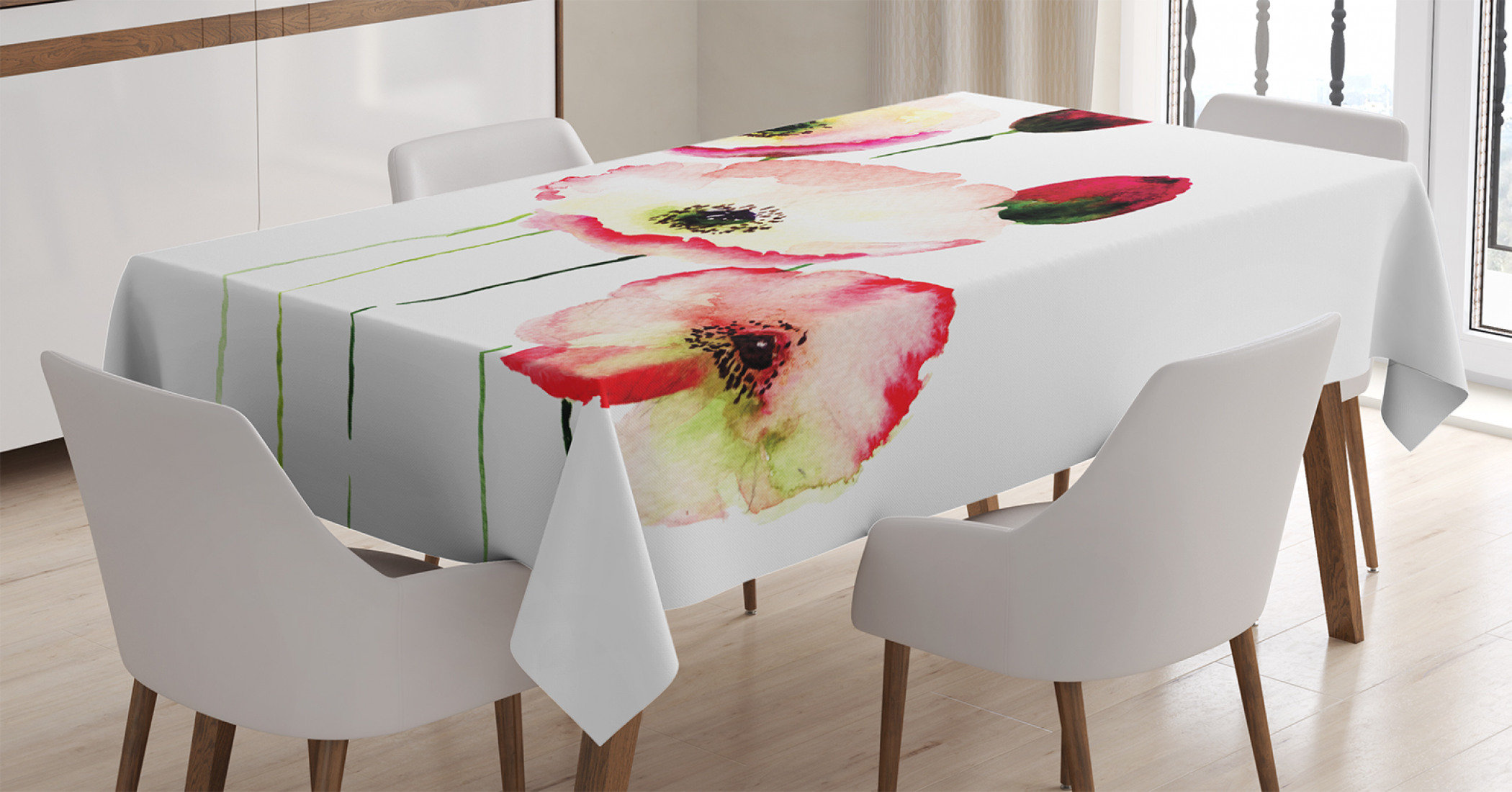 East Urban Home Poppy Tablecloth, Different Sized Poppy Flowers Revival ...