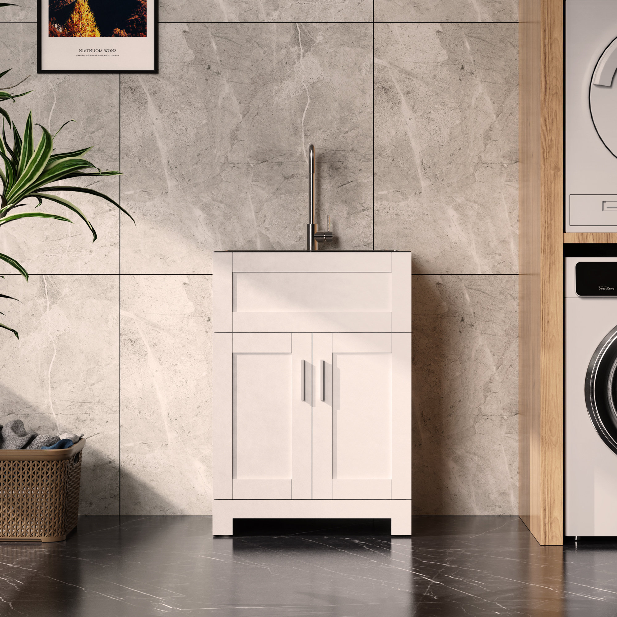 Red Barrel Studio 24in White Paint Free Laundry Tub Cabinet w ...
