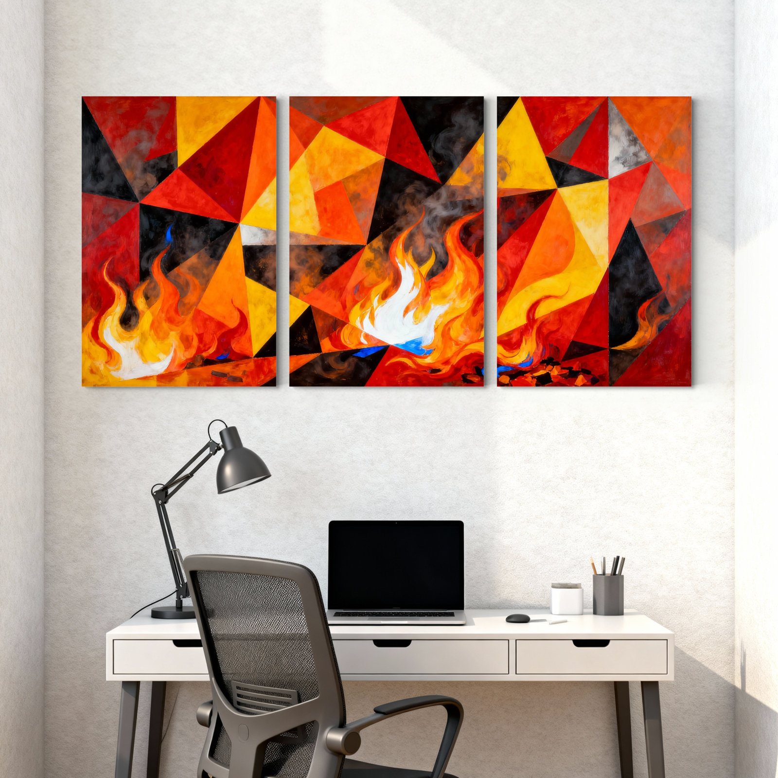 Wrought Studio™ Abstract Fire Flames Geometric Pattern Canvas Wrapped ...