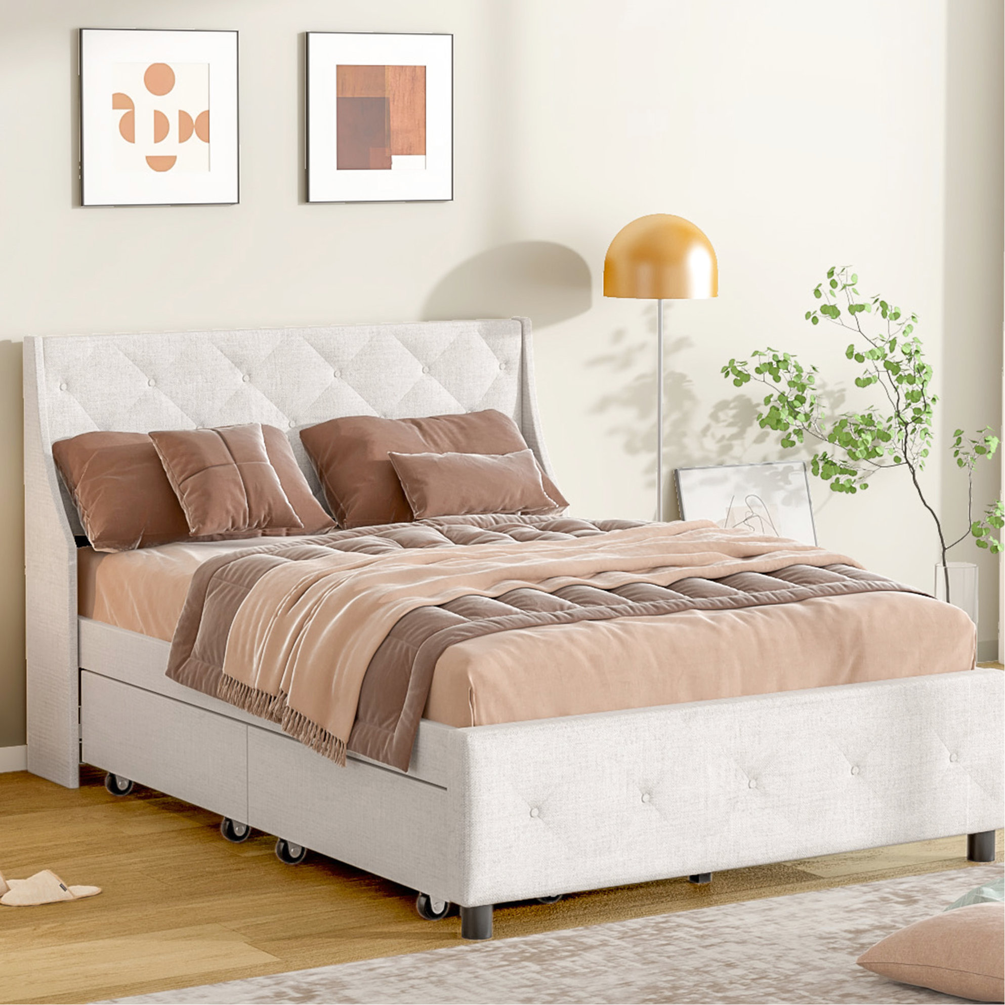 Latitude Run® Queen Size Bed Frame With Storage And Mattress Stability ...