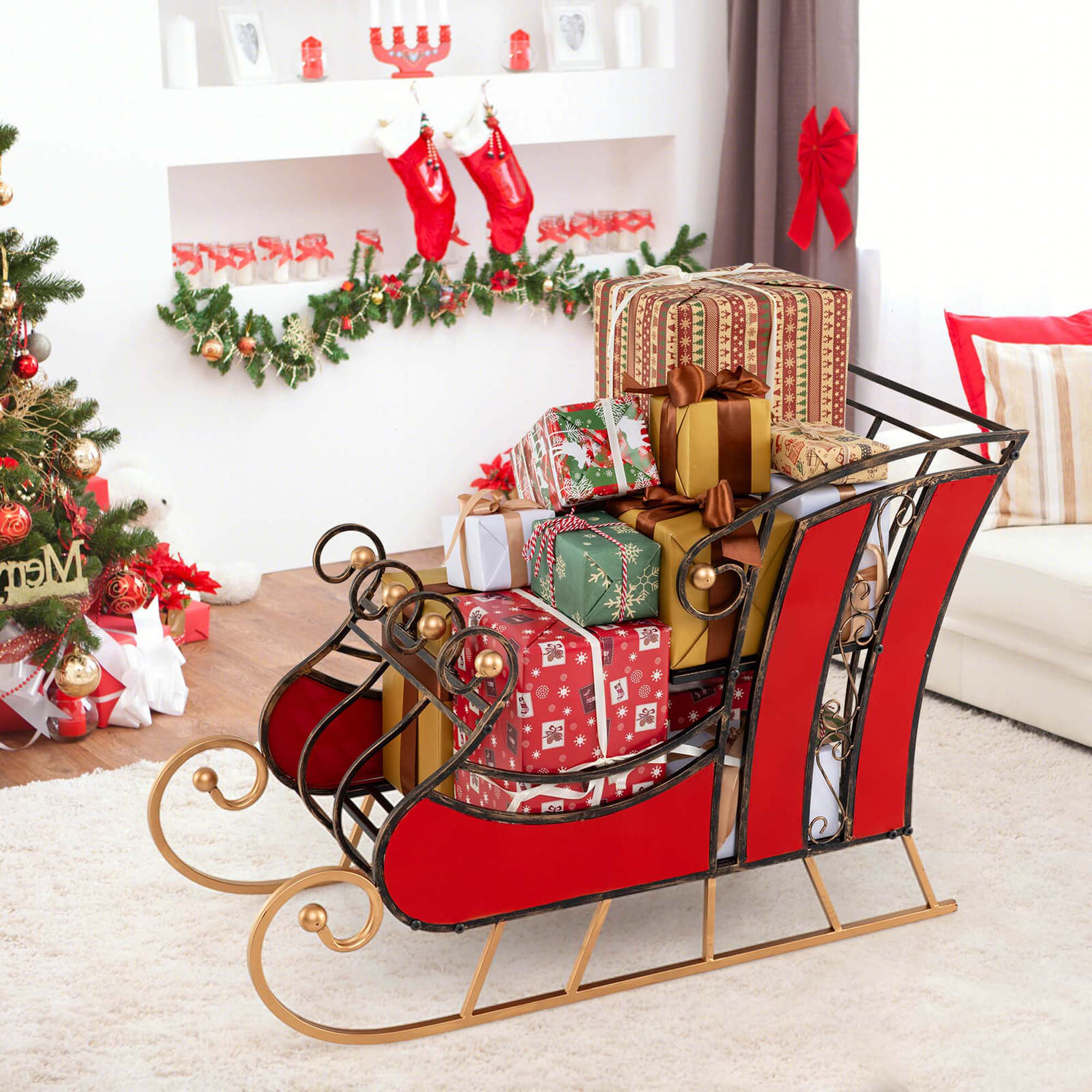Astoria Grand 23" Christmas Santa Sleigh With 2-tier Storage Shelf ...