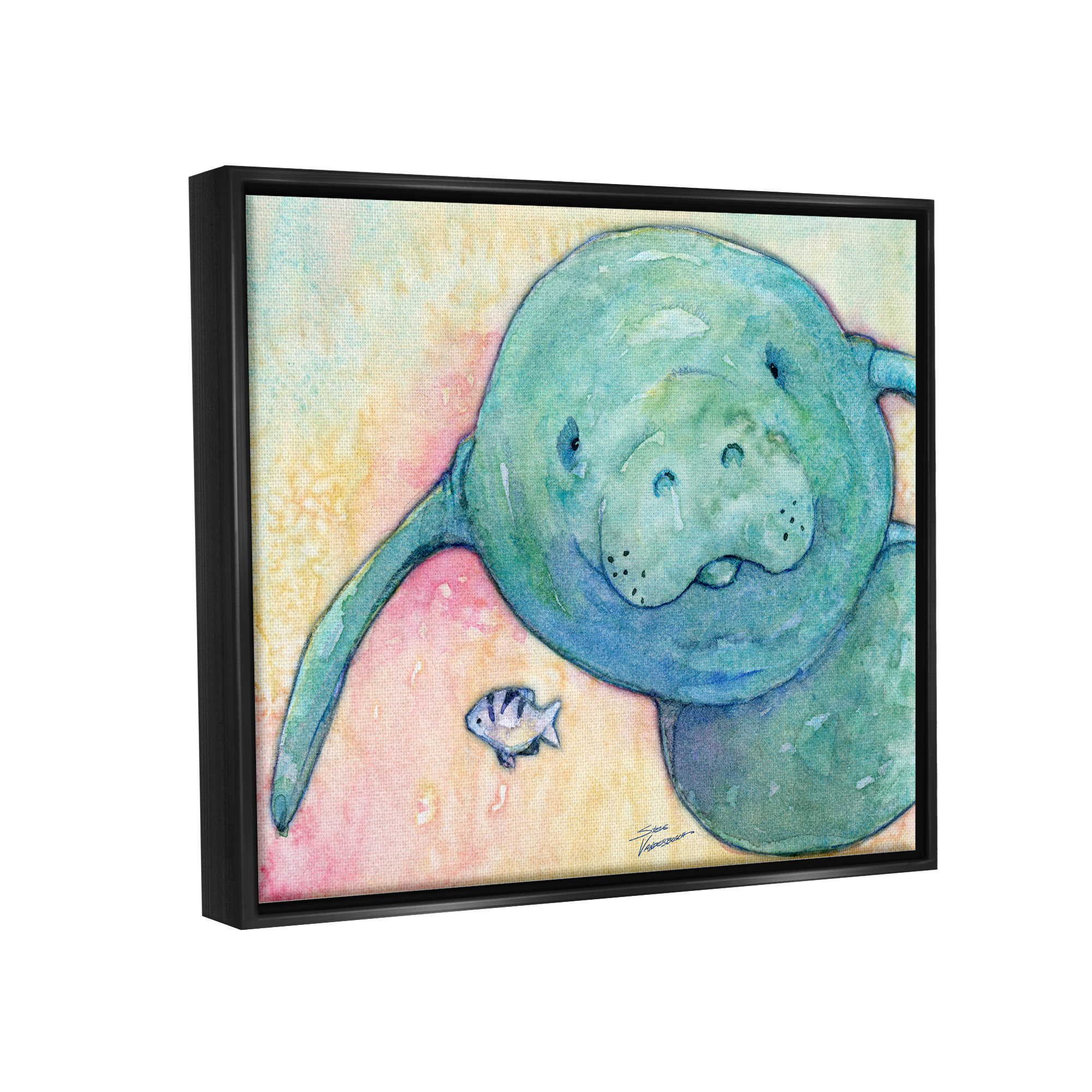 Stupell Industries Smiling Manatee Aquatic Wildlife Fish Rainbow ...