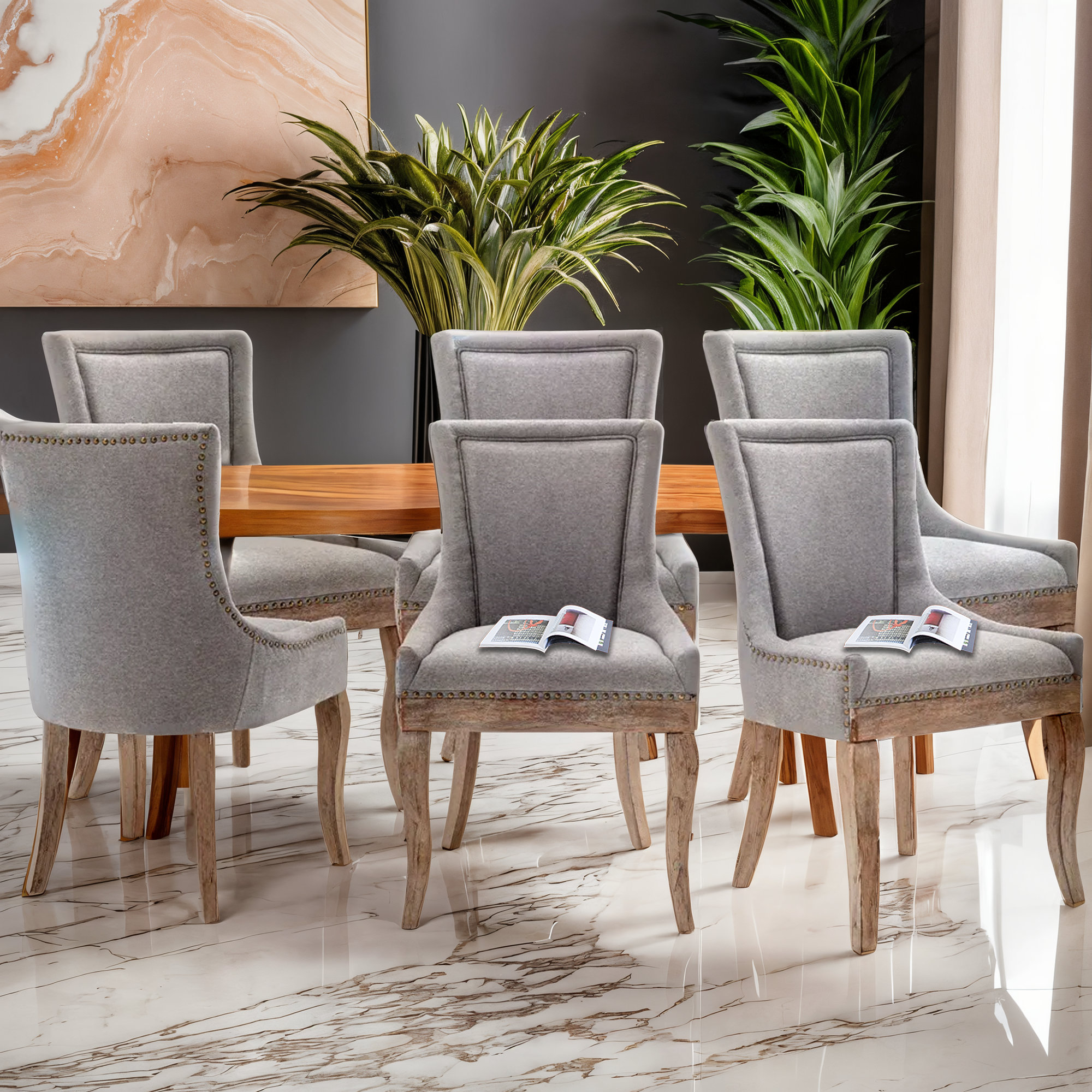 Wildon Home® Thickened Fabric Upholstered Wooden Nailhead Dining Chair ...