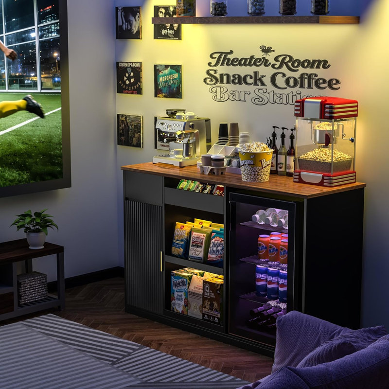 17 Stories Snack Bar Cabinet with Fridge Space, Snack Organizer with ...