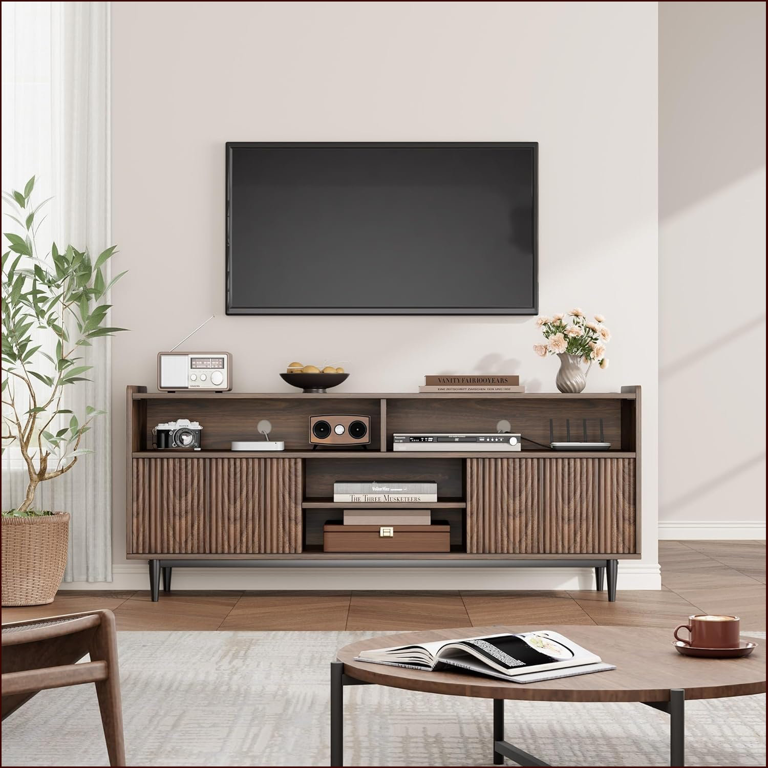 George Oliver Fluted Tv Stand For 70 Inch, Boho Entertainment Center ...