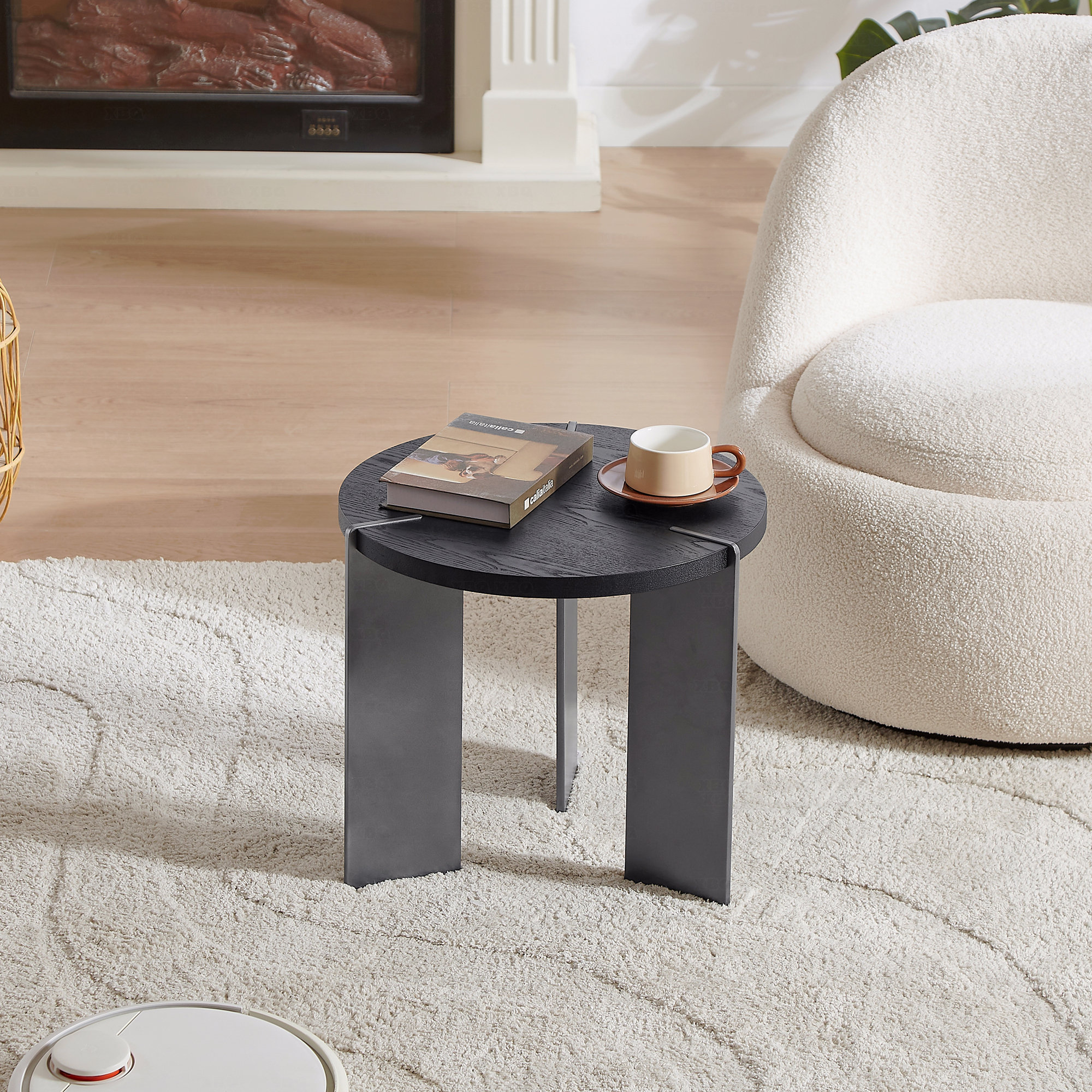 Latitude Run® Round Coffee Table Wood Surface And Black Metel Feet ...