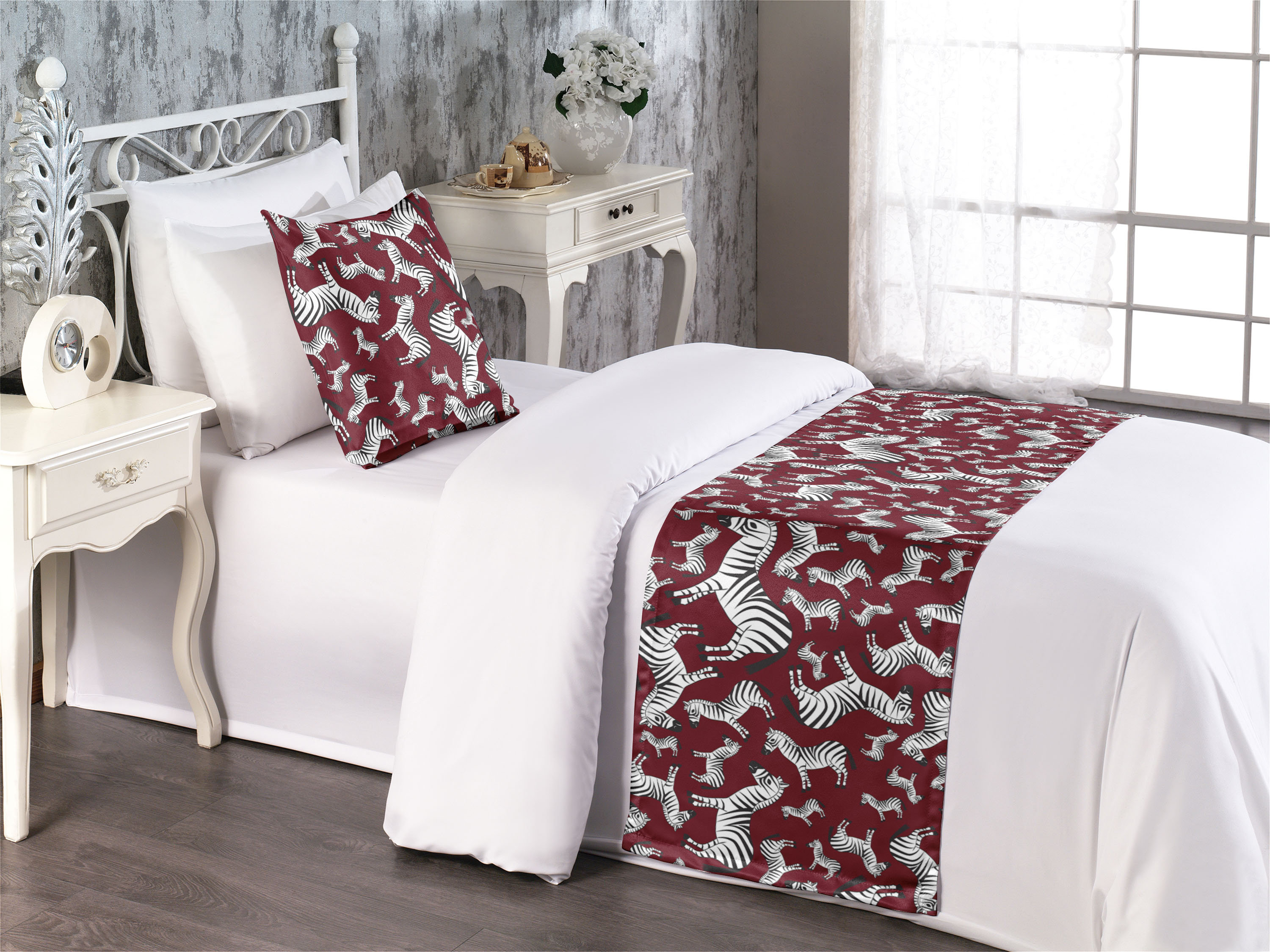 Ambesonne Zebra Bed Runner Set Wild Animal Illustration Art Raspberry ...