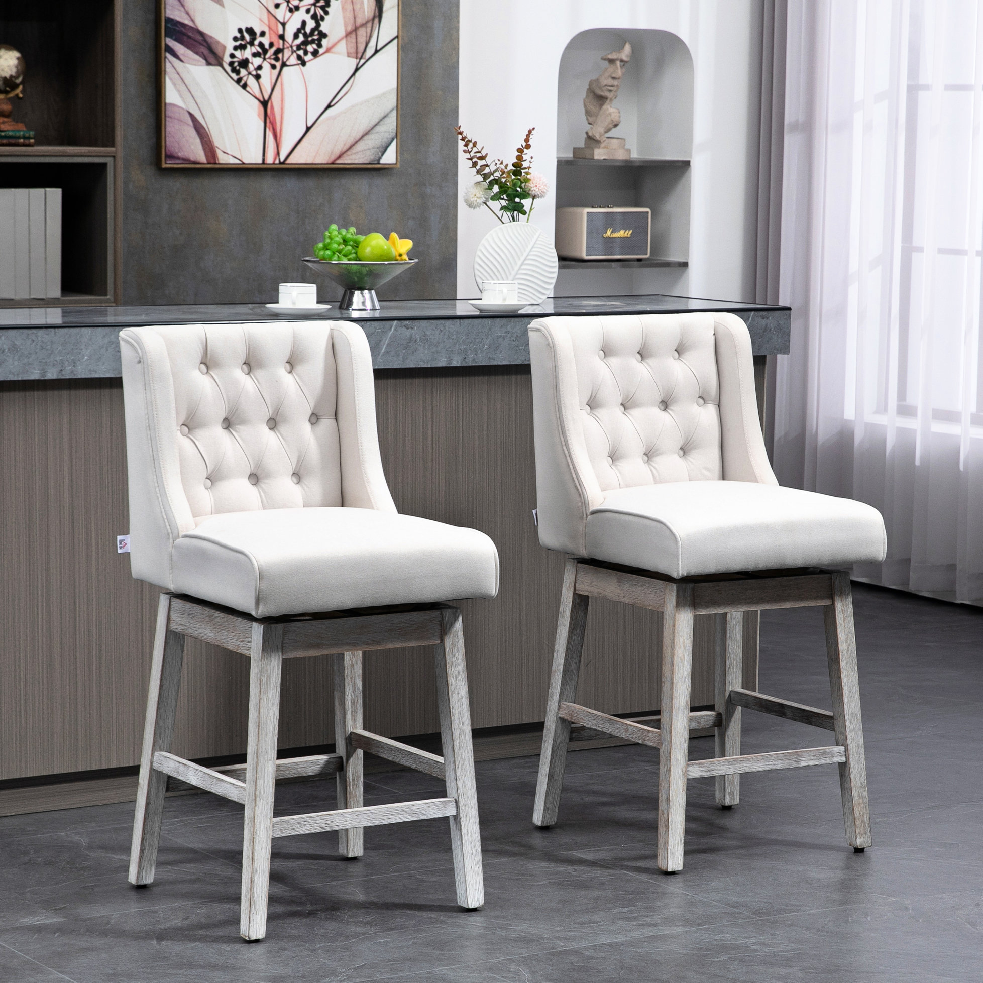 One Allium Way® Counter Height Bar Stools 2 - Beige, Button Back 180 ...