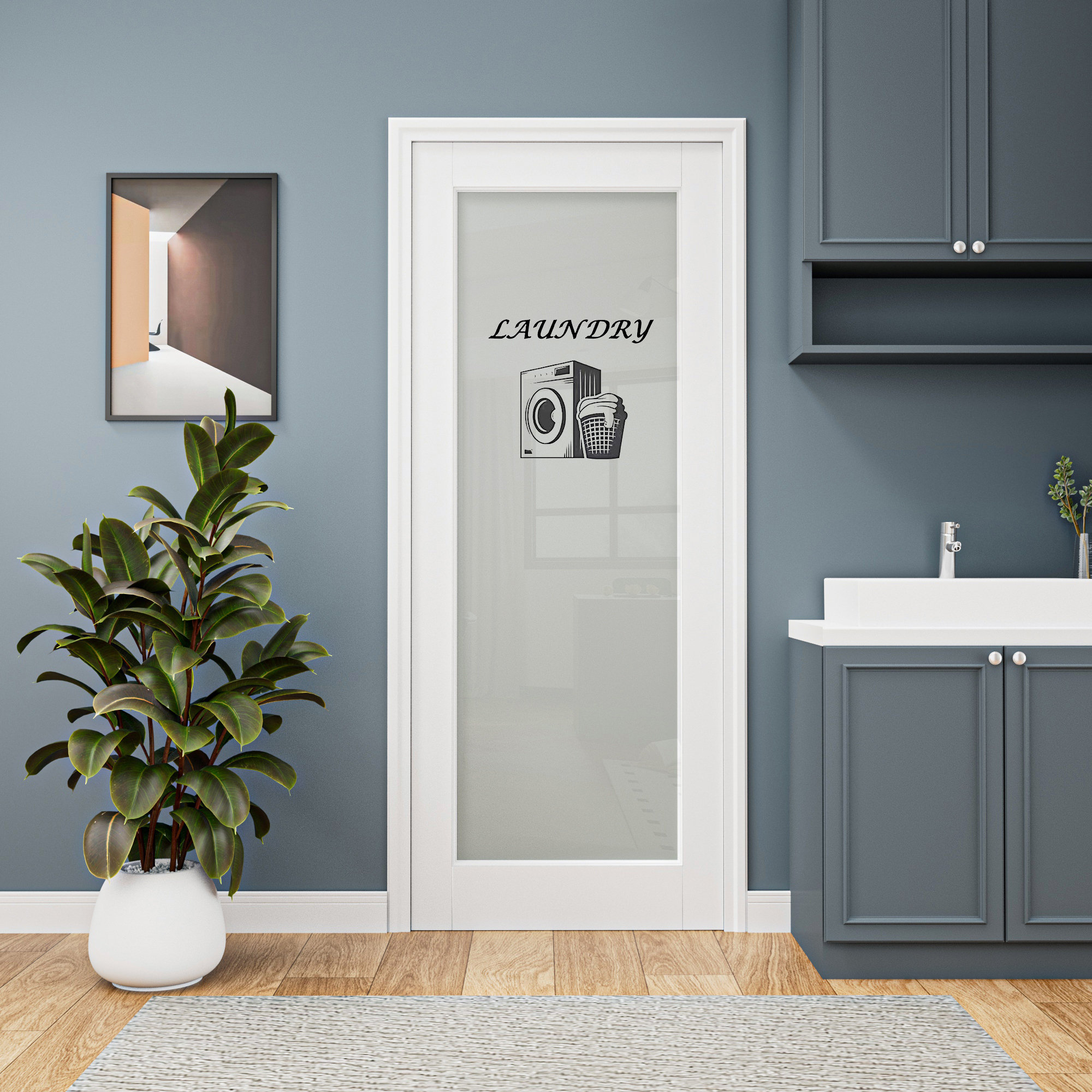 ARK DESIGN Interior Laundry Frosted Glass Slab Door White Primed Solid ...