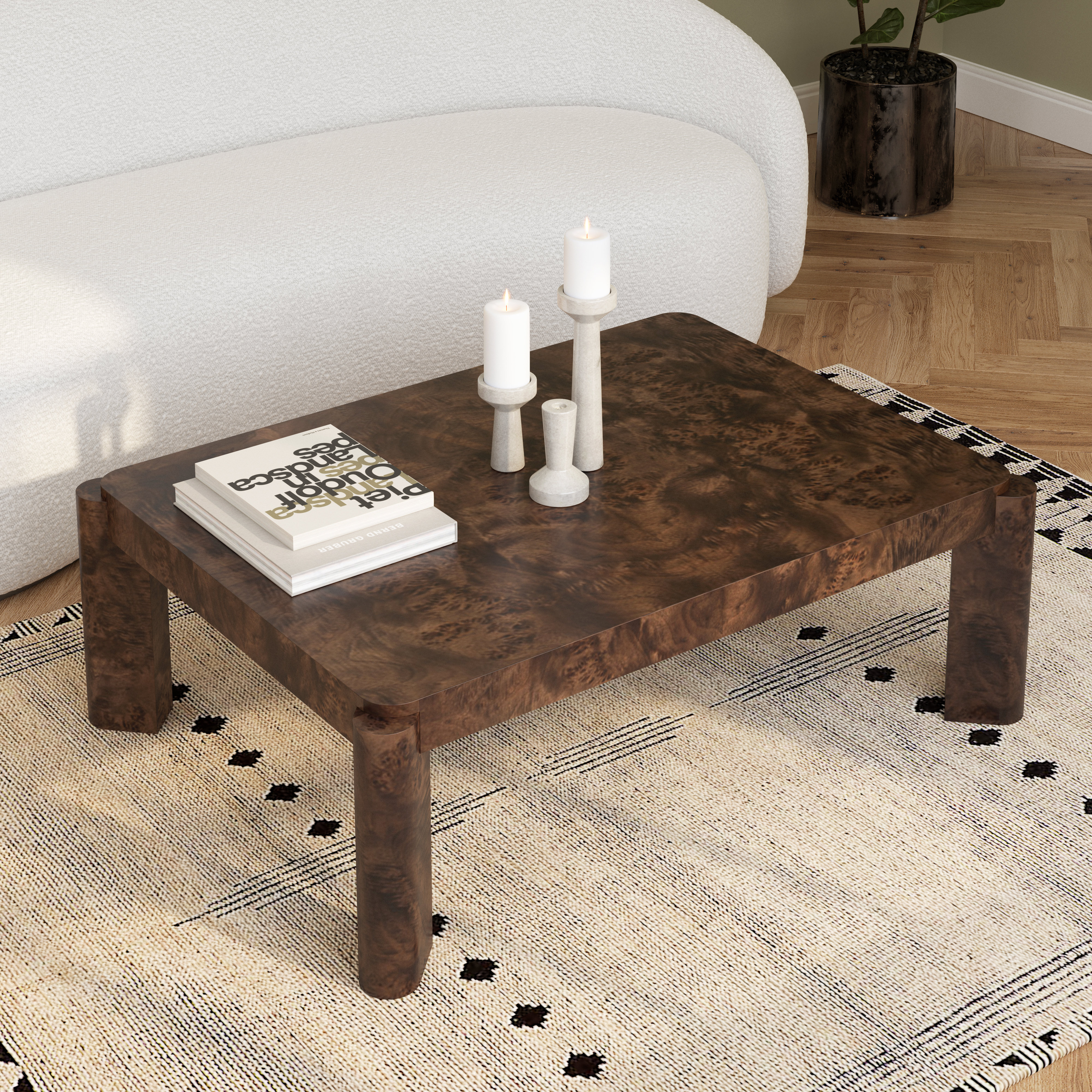 Latitude Run® Jakus Coffee Table Dark Burl Luxury Maple Burl Wood ...