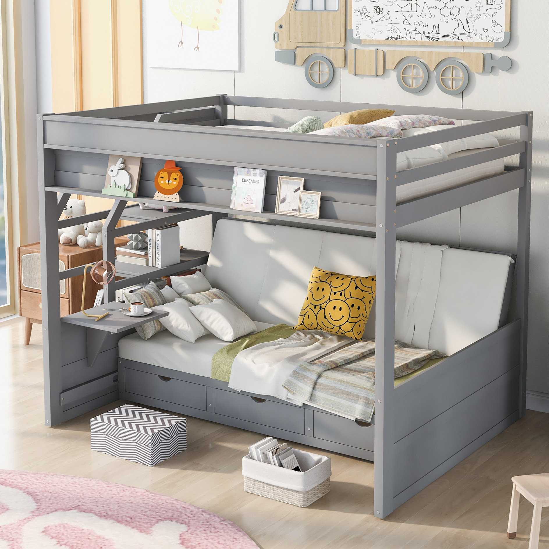 Harriet Bee Hayrullah Kids Full Over Full Bunk Bed with Drawers | Wayfair