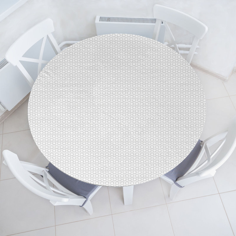 Ebern Designs Minimalist Fitted Round Tablecloth White Pale Taupe | Wayfair