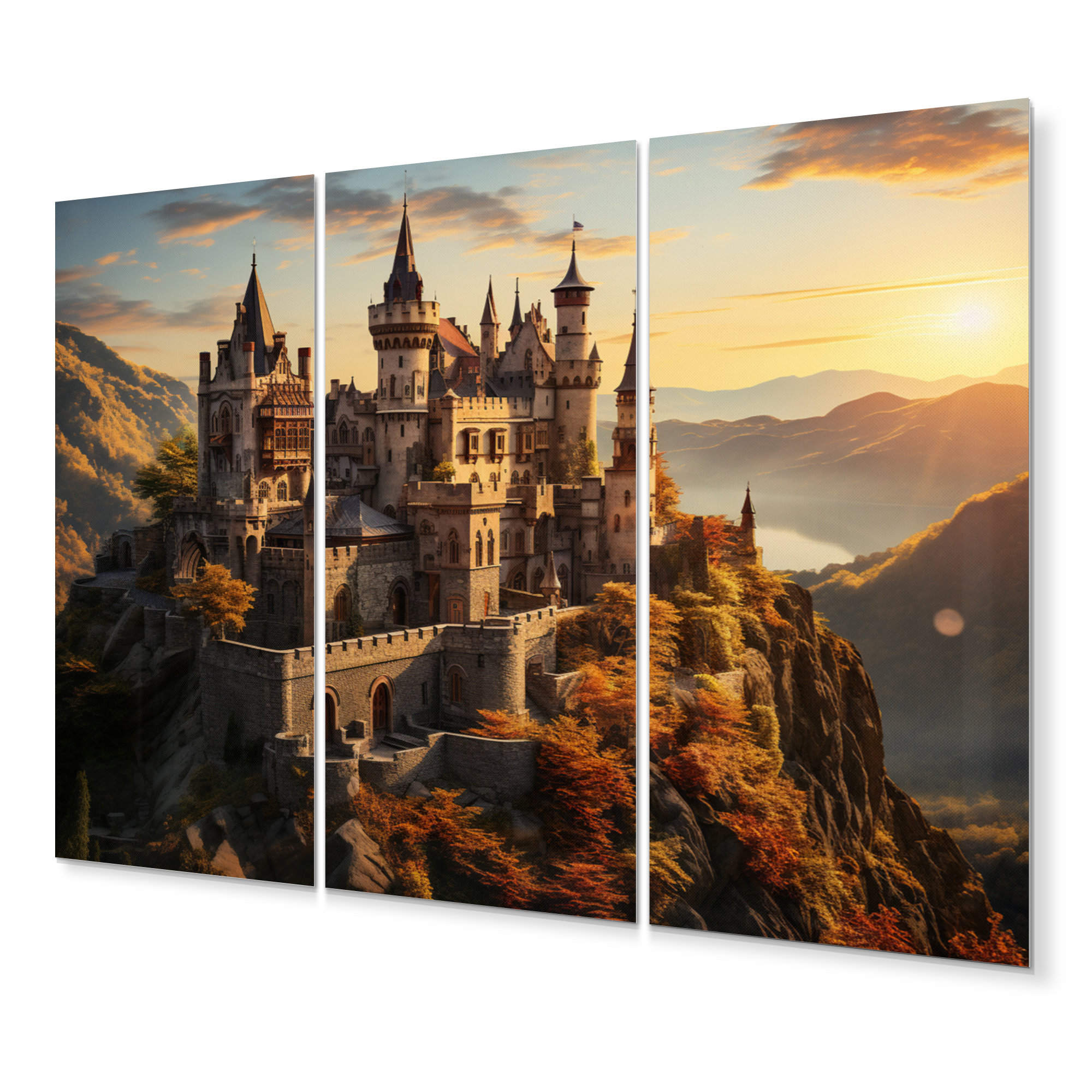 Design Art 3 Castles Golden Glow Warm Wall Decor Set Metal | Wayfair