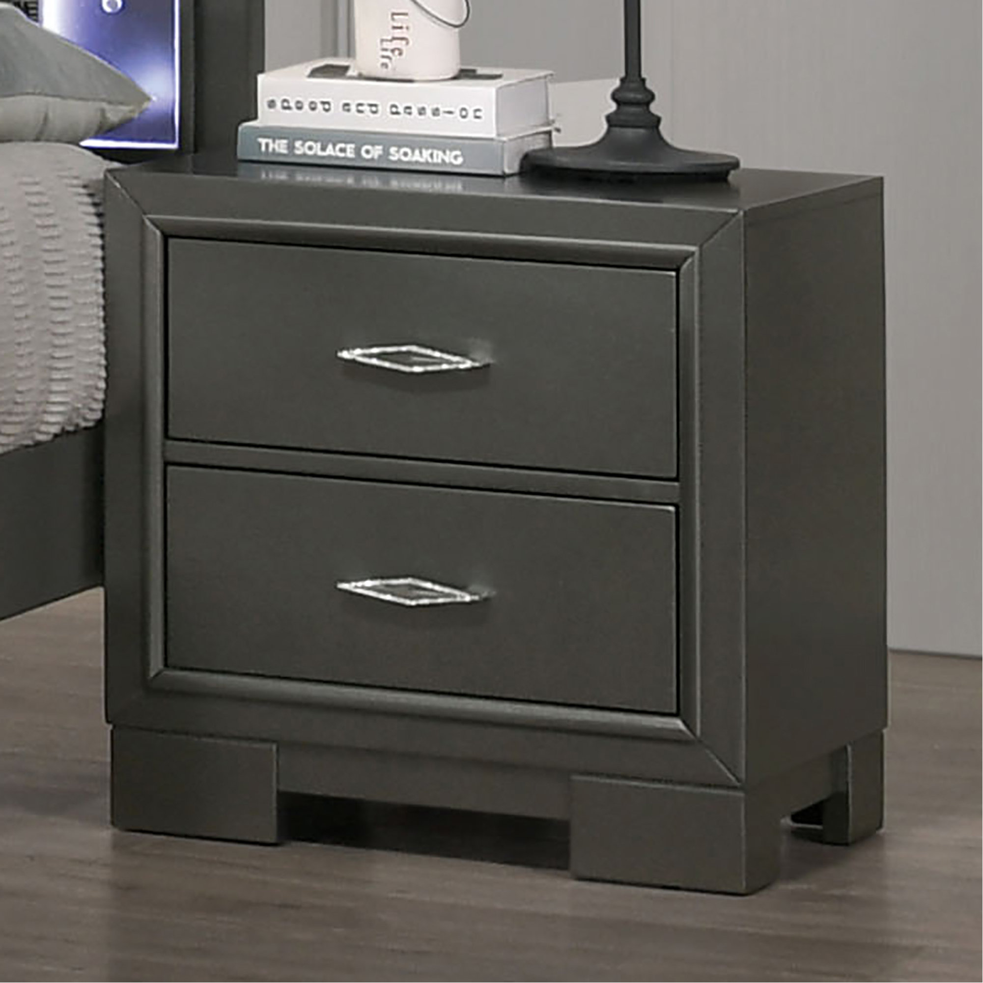 Ivy Bronx Metallic Gray Color Nightstand Bedroom 1Pc Nightstand Solid ...